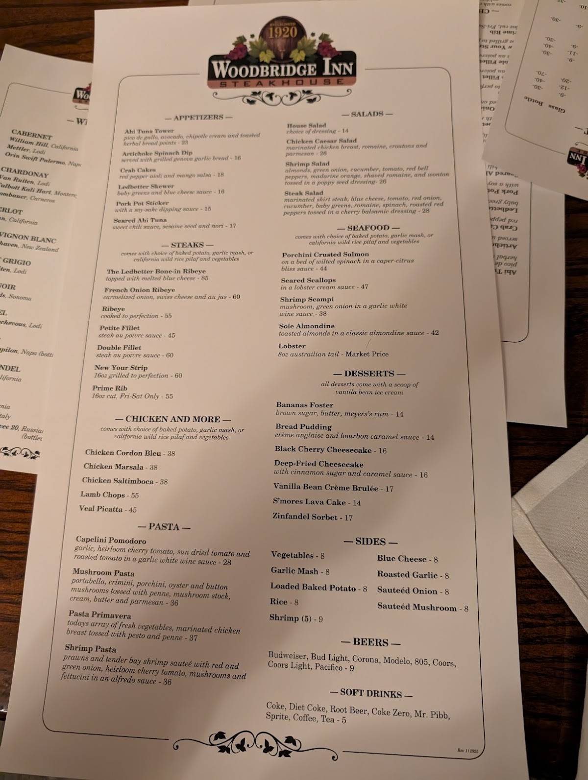 Menu at Woodbridge Inn Steakhouse, Woodbridge