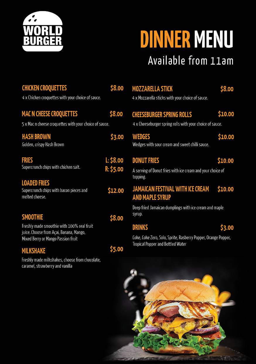 Menu at World Burger - Windsor restaurant, Vineyard, Windsor Rd