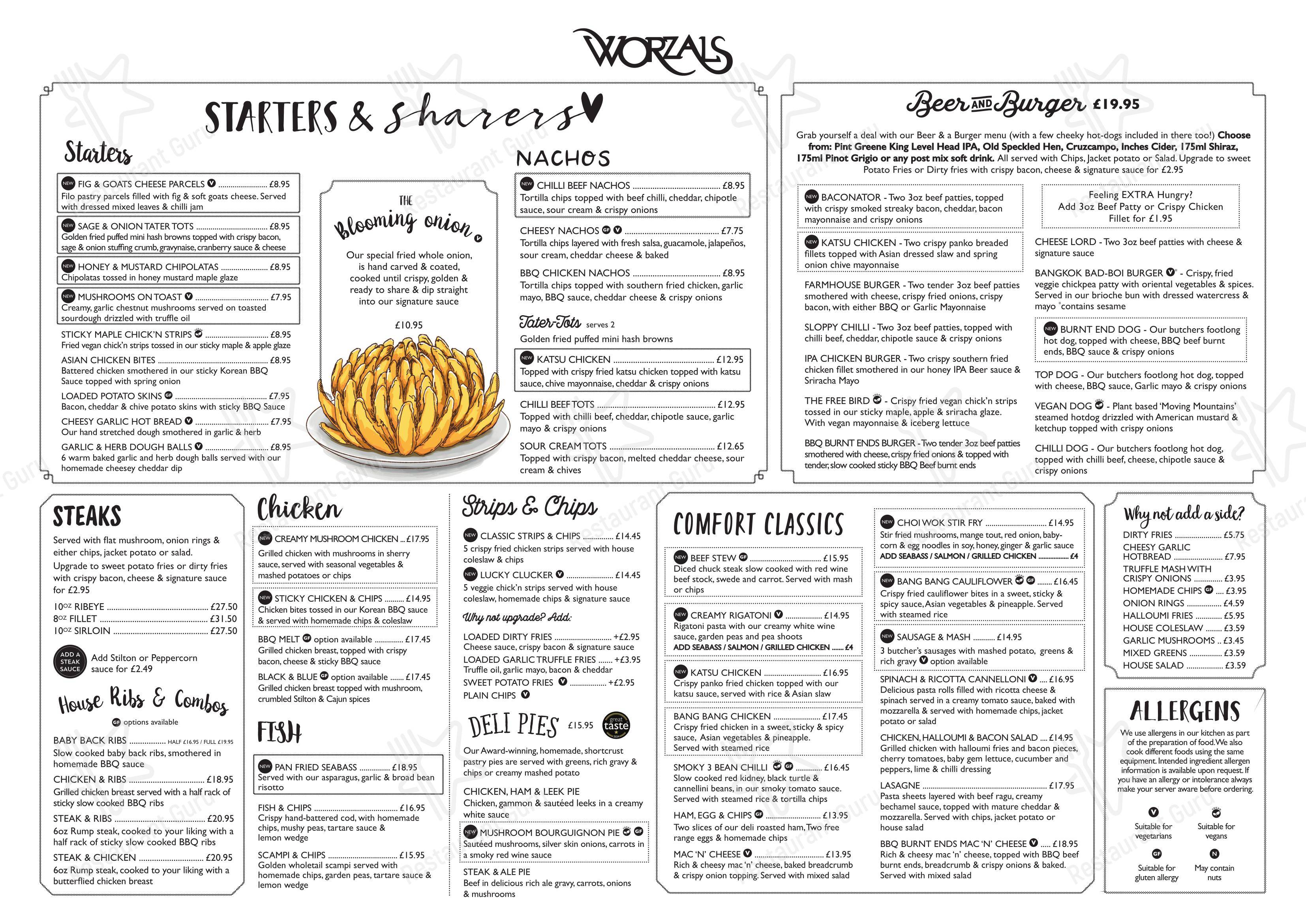 Menu at Worzals Bar & Grill, Wisbech