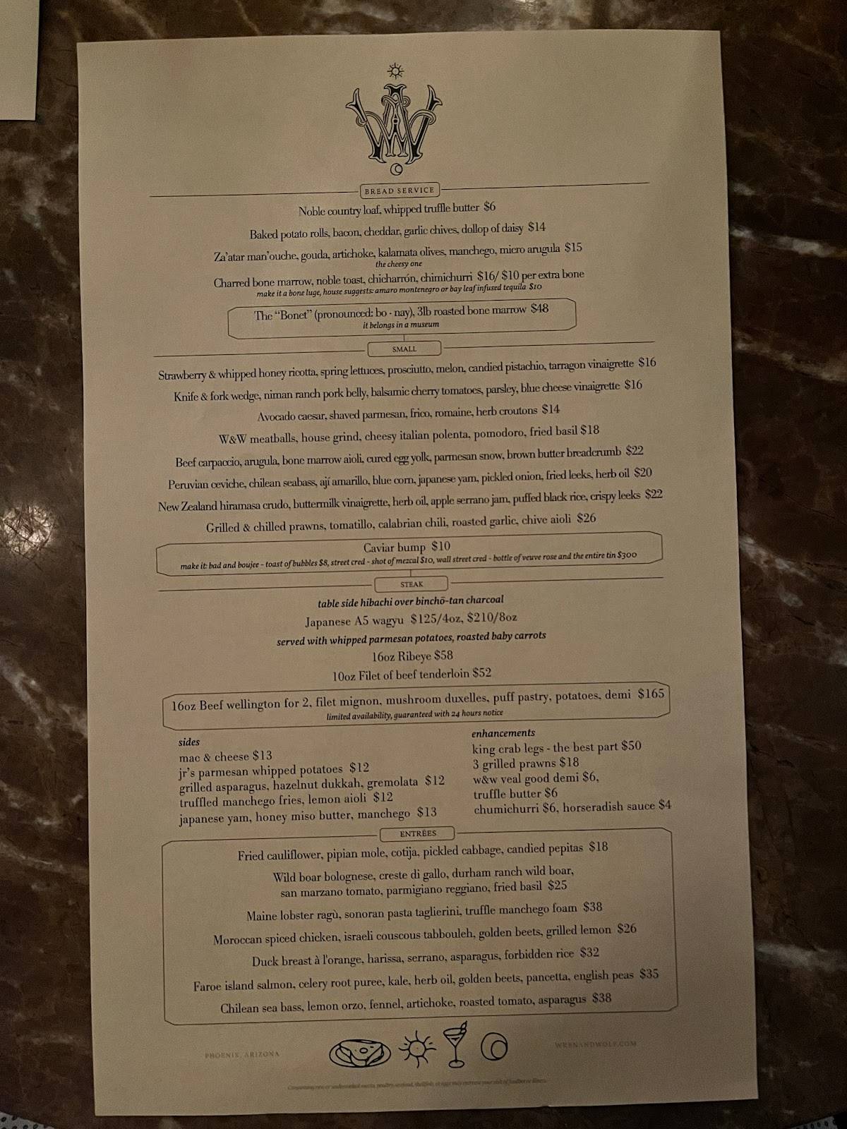Menu at Wren & Wolf pub & bar, Phoenix