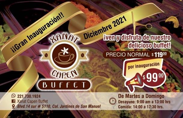 Carta del restaurante Xanat Capen Buffet, Heroica Puebla del Zaragoza