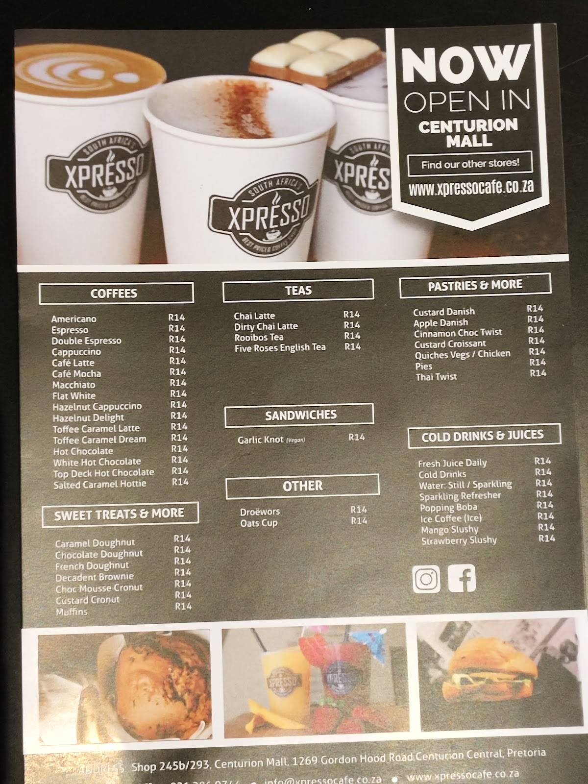Menu at Xpresso Café - Centurion Mall, Centurion