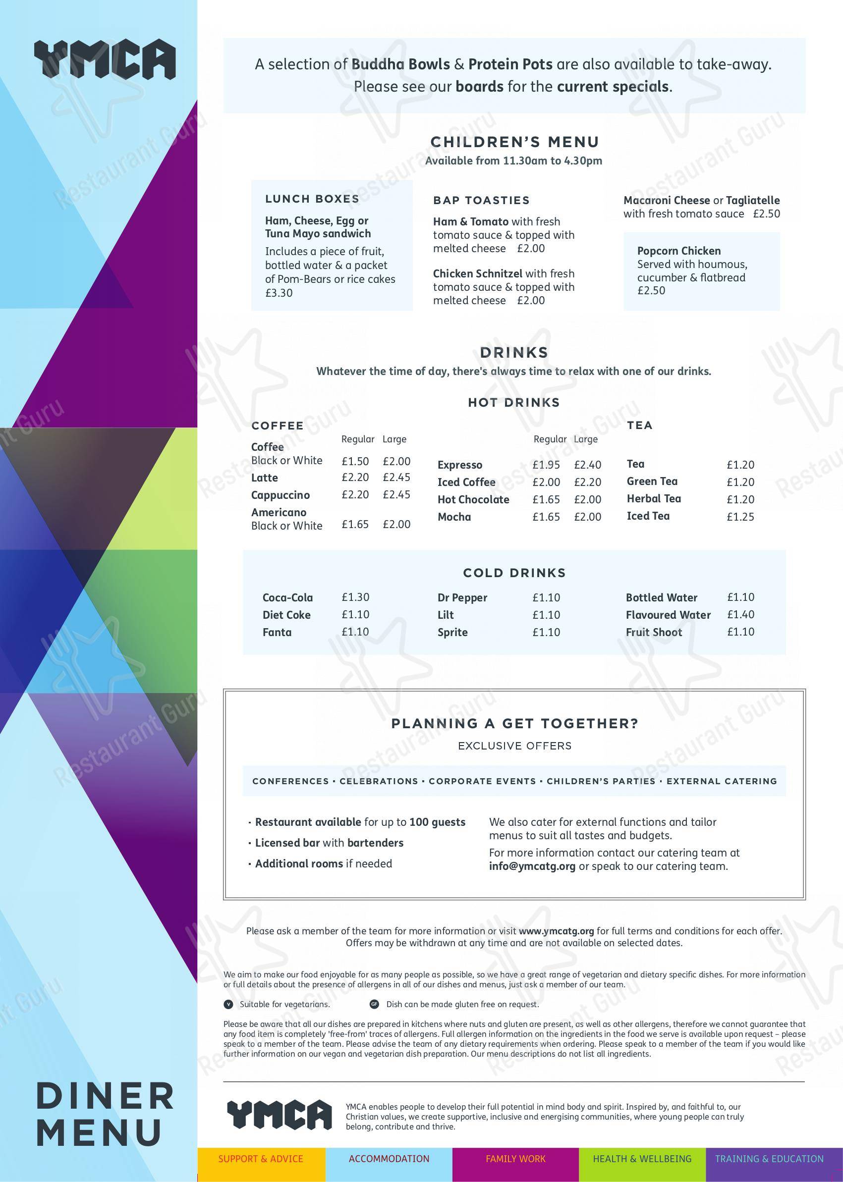 Menu at YMCA Thames Gateway Group, Romford