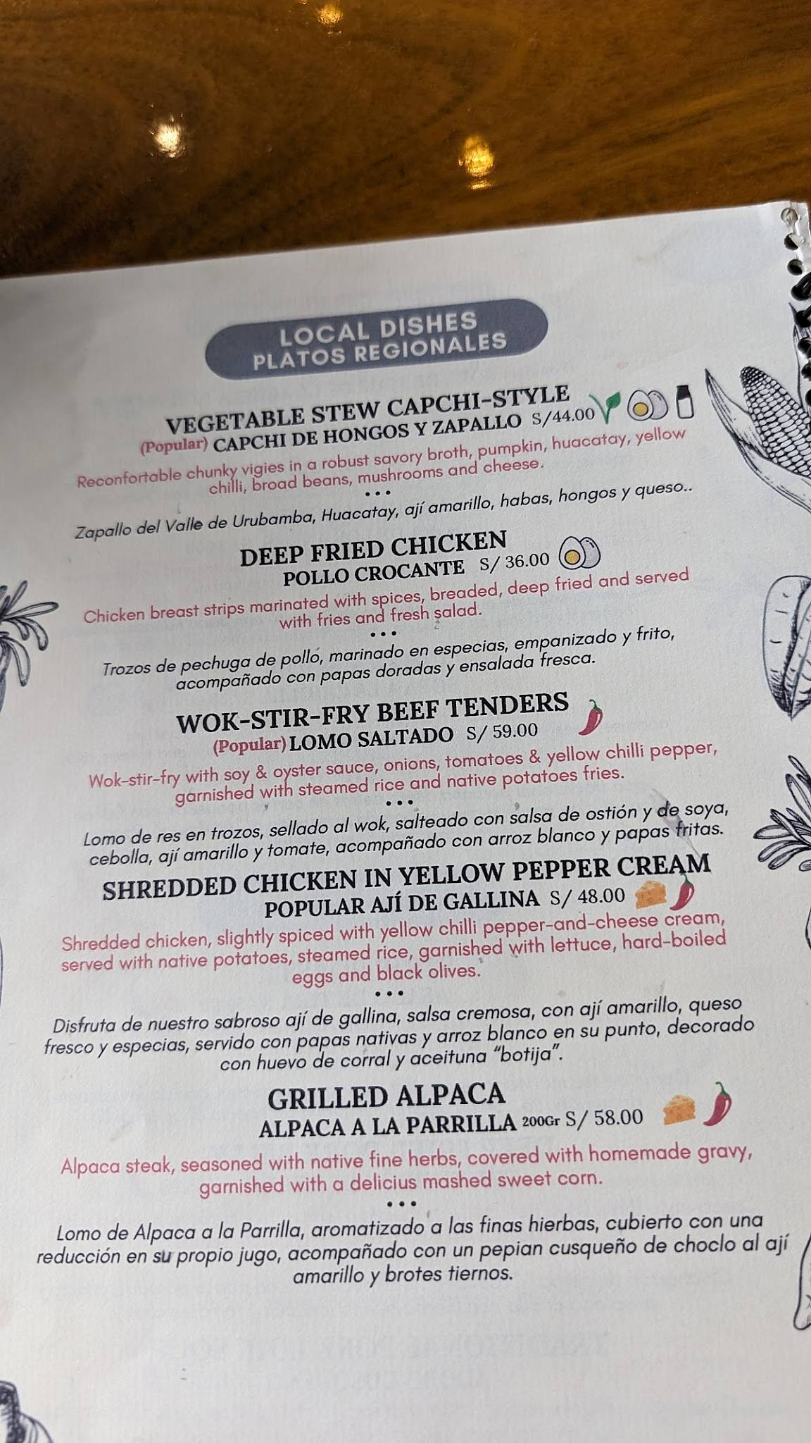 Menu at Yaku Restaurant, Cusco