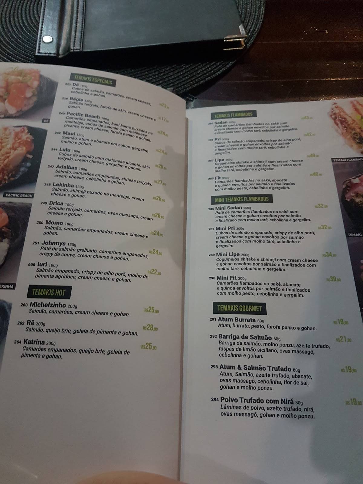 Menu at Yap Temakeria Express restaurant, Fortaleza, Rua Marcos Macêdo