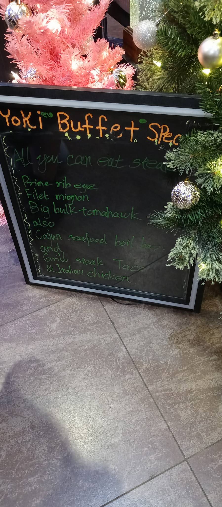 Menu at Yoki Buffet restaurant, Louisville