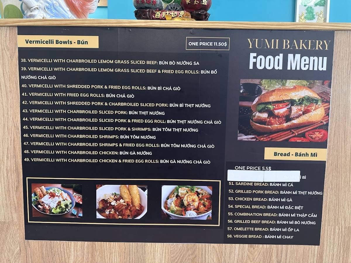 Menu at Yumi Pho & Bakery, Richmond