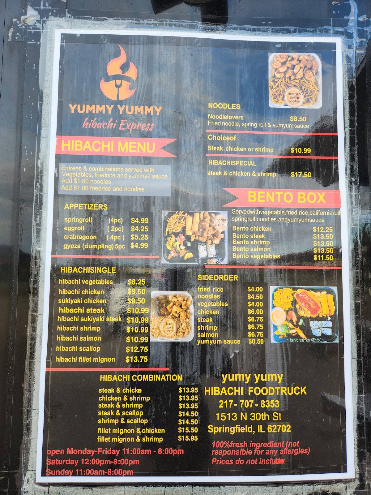 Menu at Yummy Yummy Hibachi Express restaurant, Springfield, N 30th St