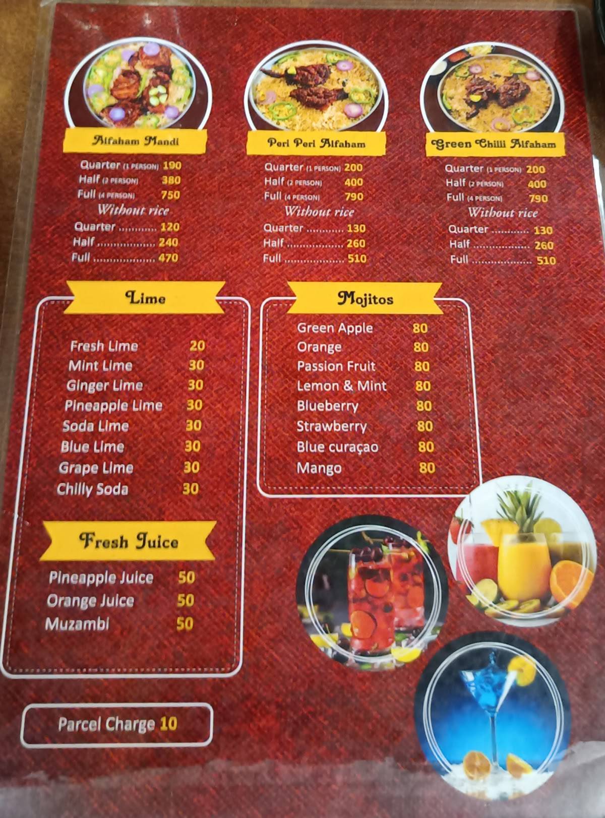 Menu at ZAHAR AL MANDI, Attingal