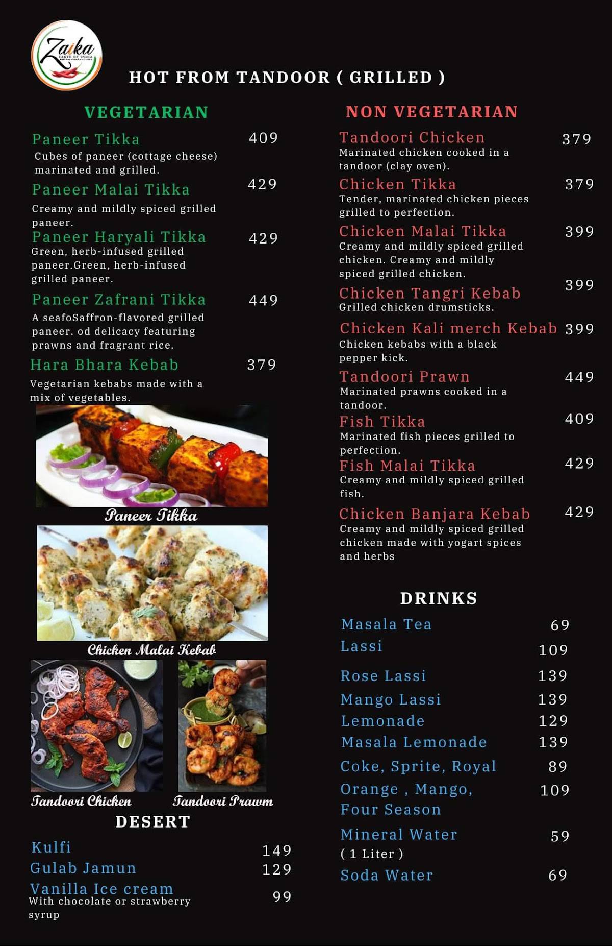 Menu at Zaika Restaurant, Santo Tomas