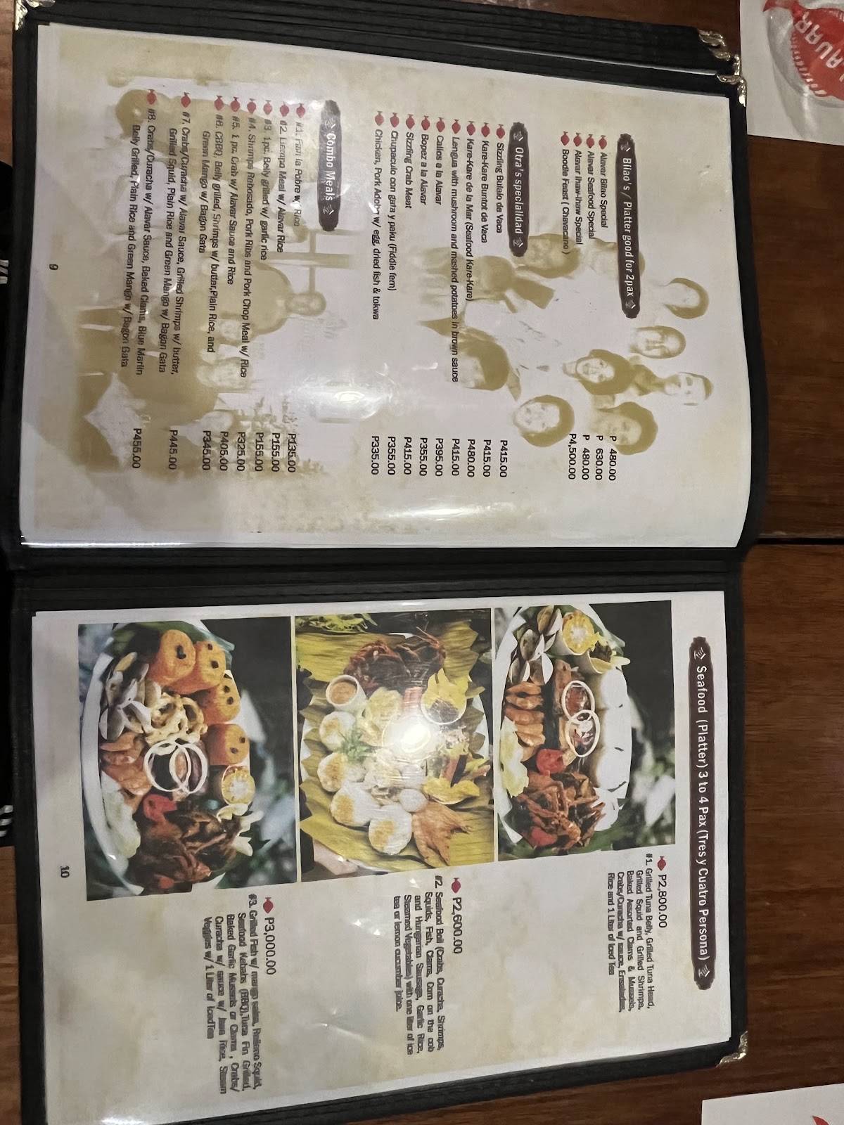 Menu at Alavar Seafood Restaurant, Zamboanga, 173 Don Alfaro St
