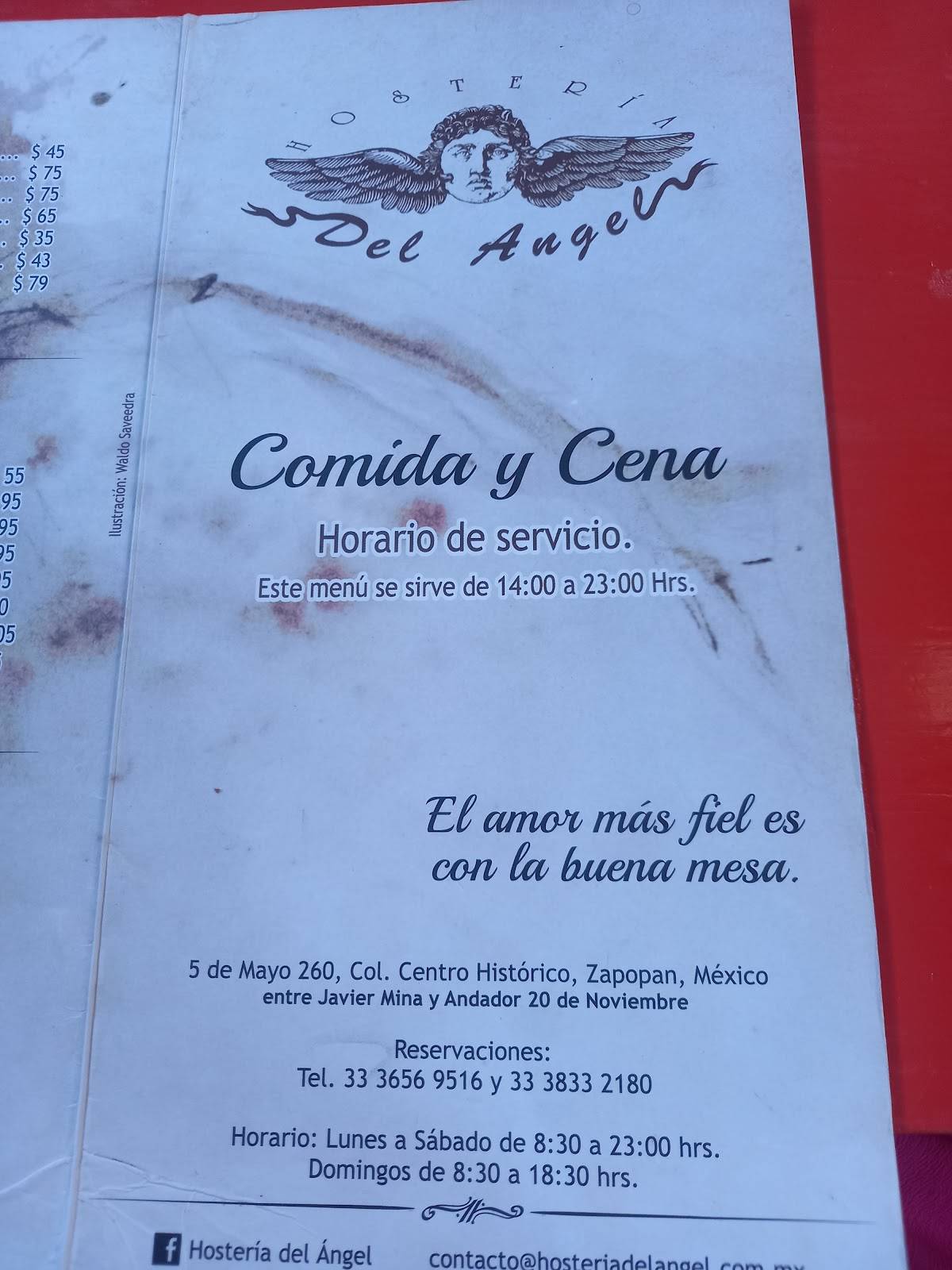 Carta del restaurante Hostería Del Ángel, Zapopan