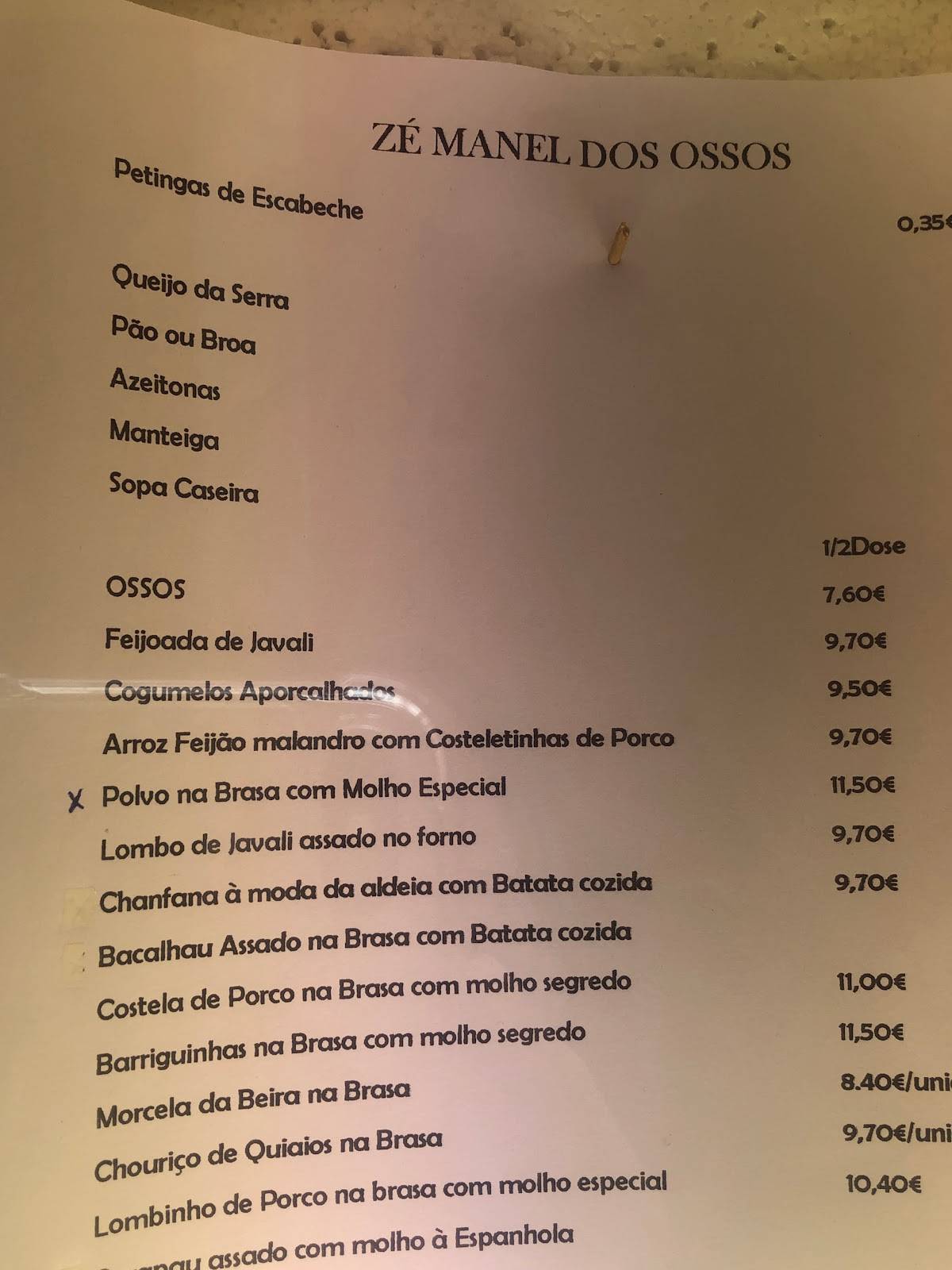 Menu at Restaurante Zé Manel dos Ossos, Coimbra