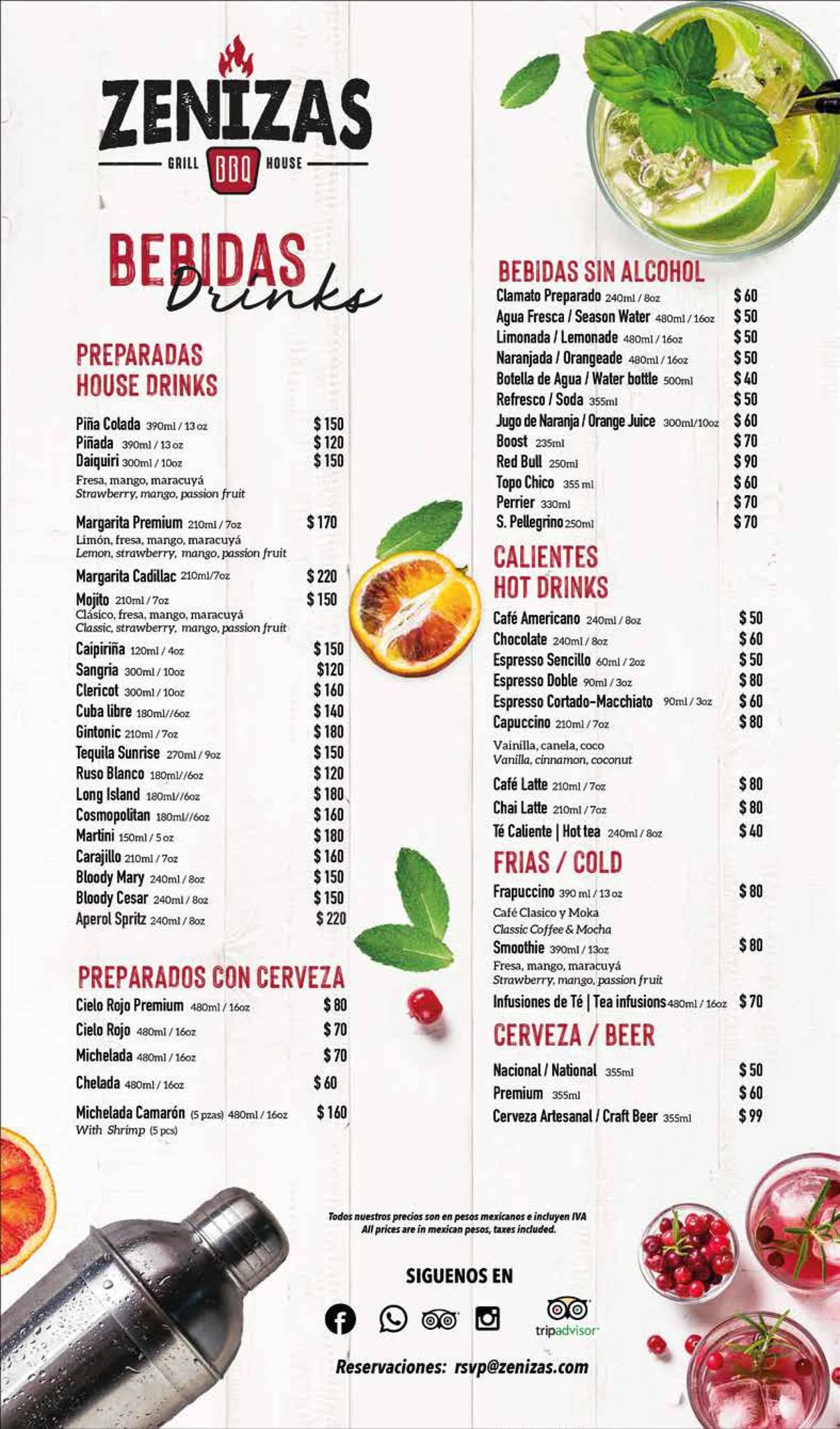 Menu at Zenizas Nuevo Vallarta restaurant, Nuevo Vallarta