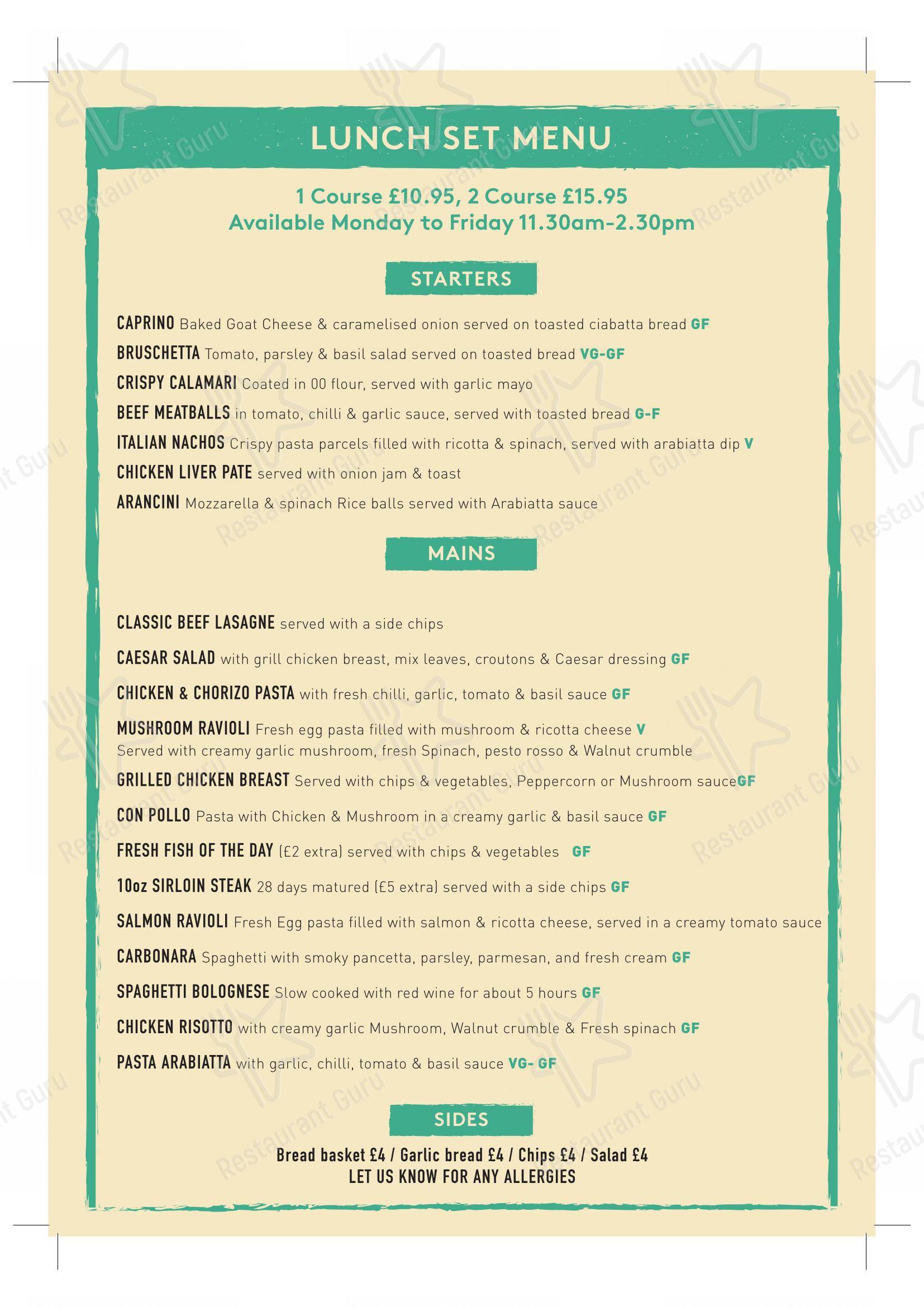 Menu at Zia Nina restaurant, Bridgend