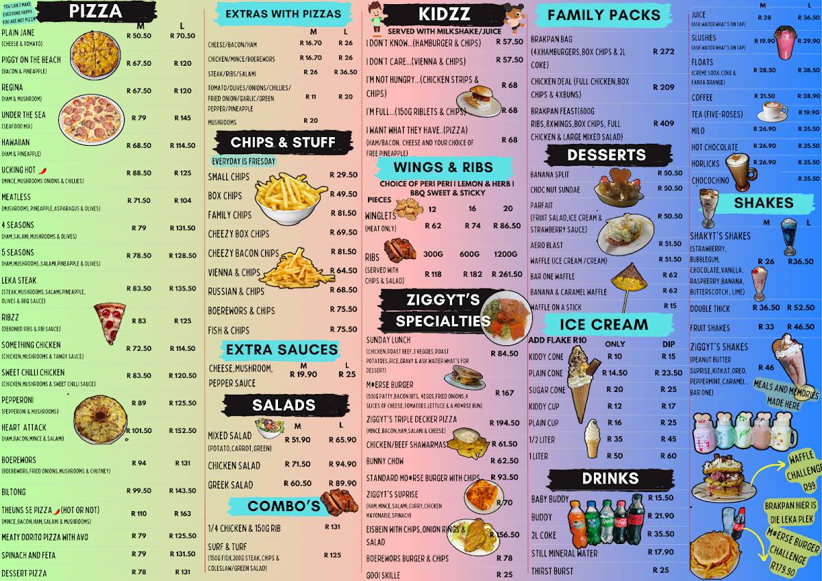 Menu at ZiggyT's Roadhouse,Takeaways and BAR, Brakpan