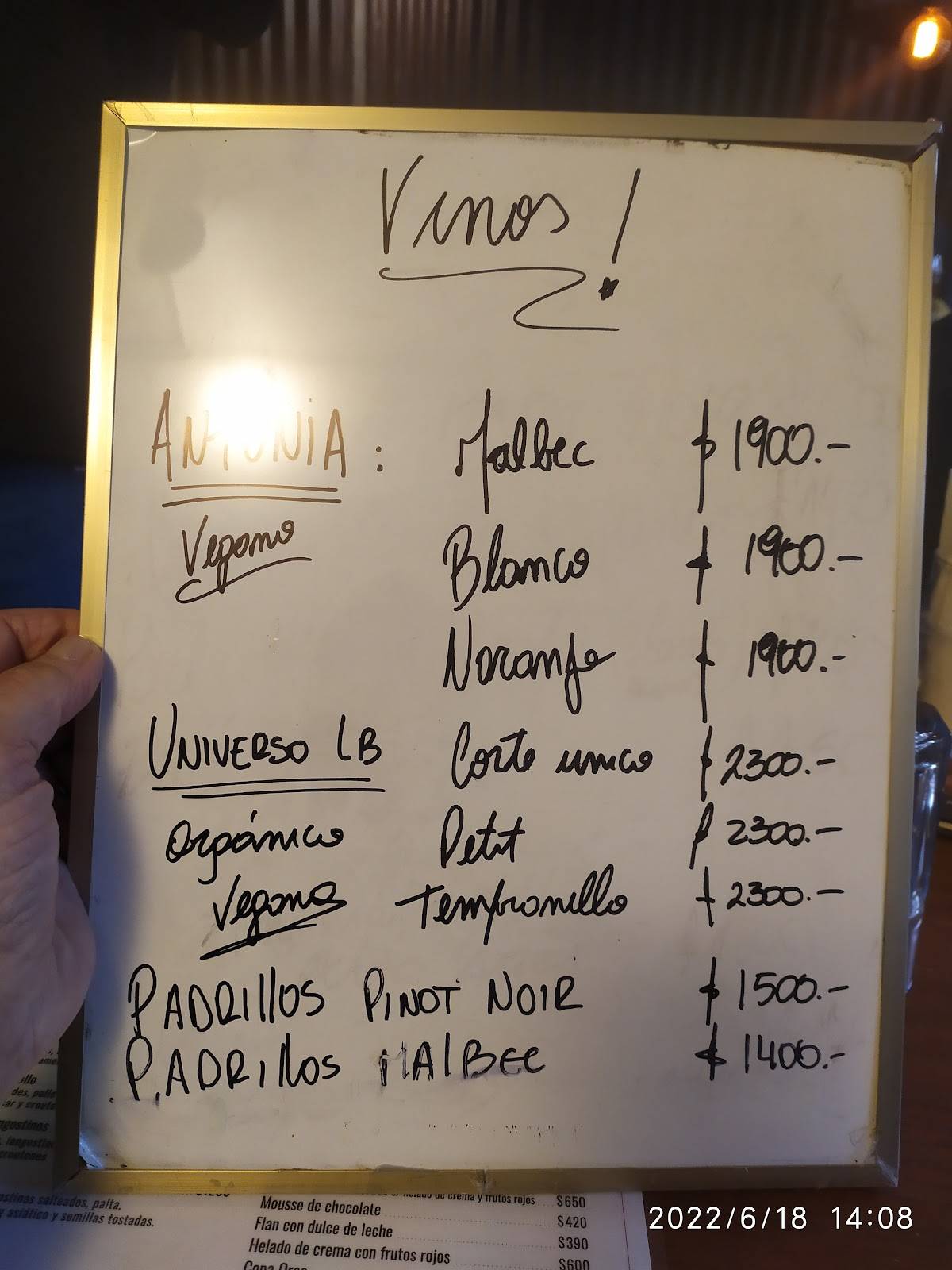 Menu at Zucchini restaurant, Tigre
