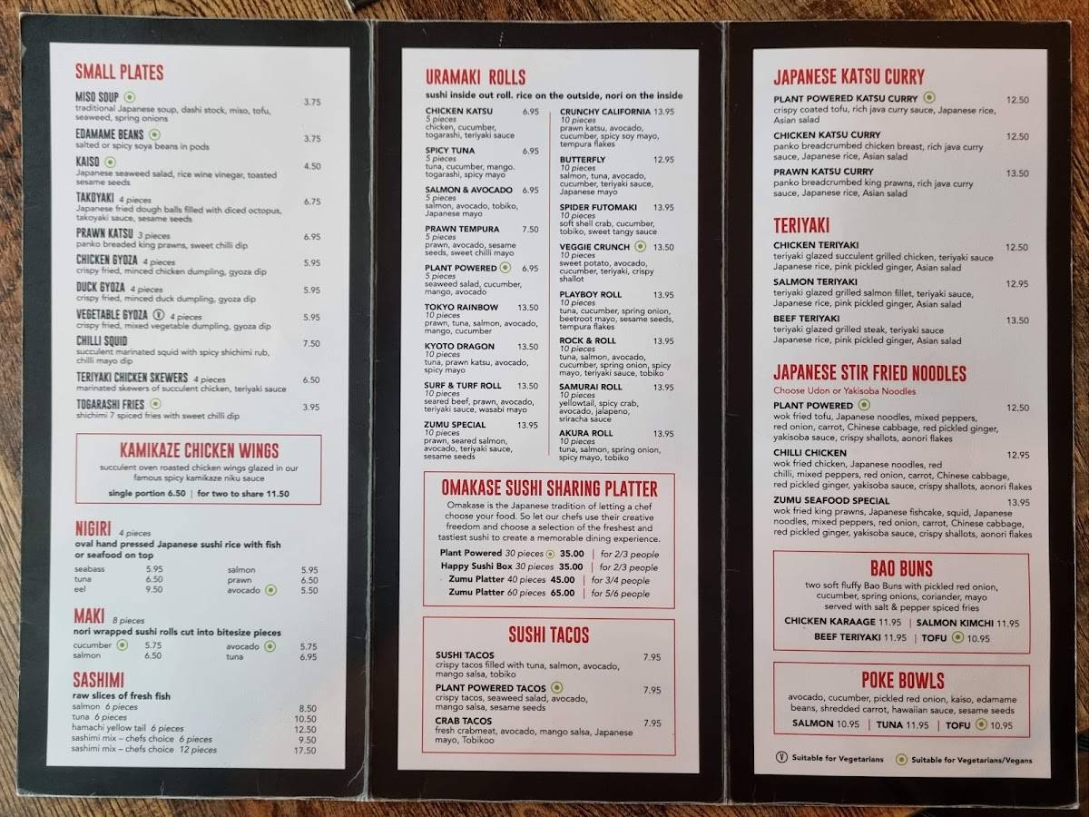 Menu at Zumuku Sushi Ramsbottom restaurant, Bury