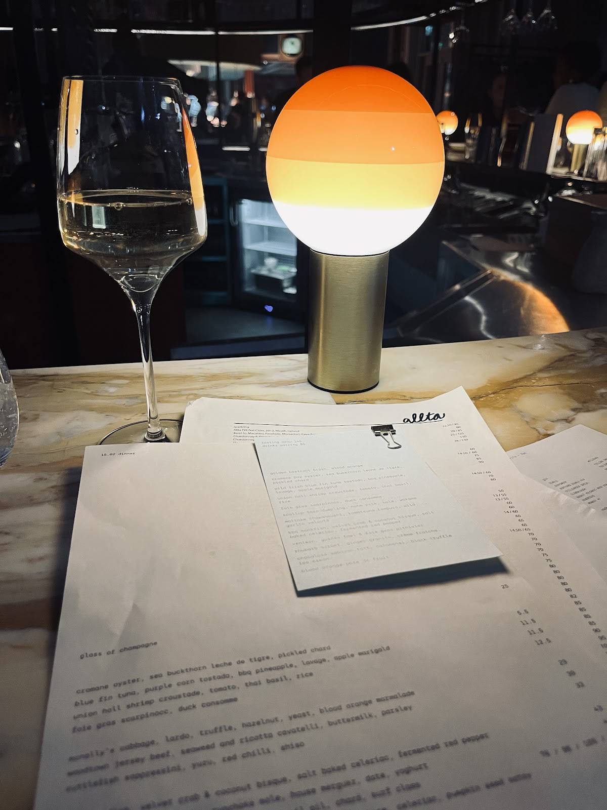 Menu at allta restaurant, Dublin