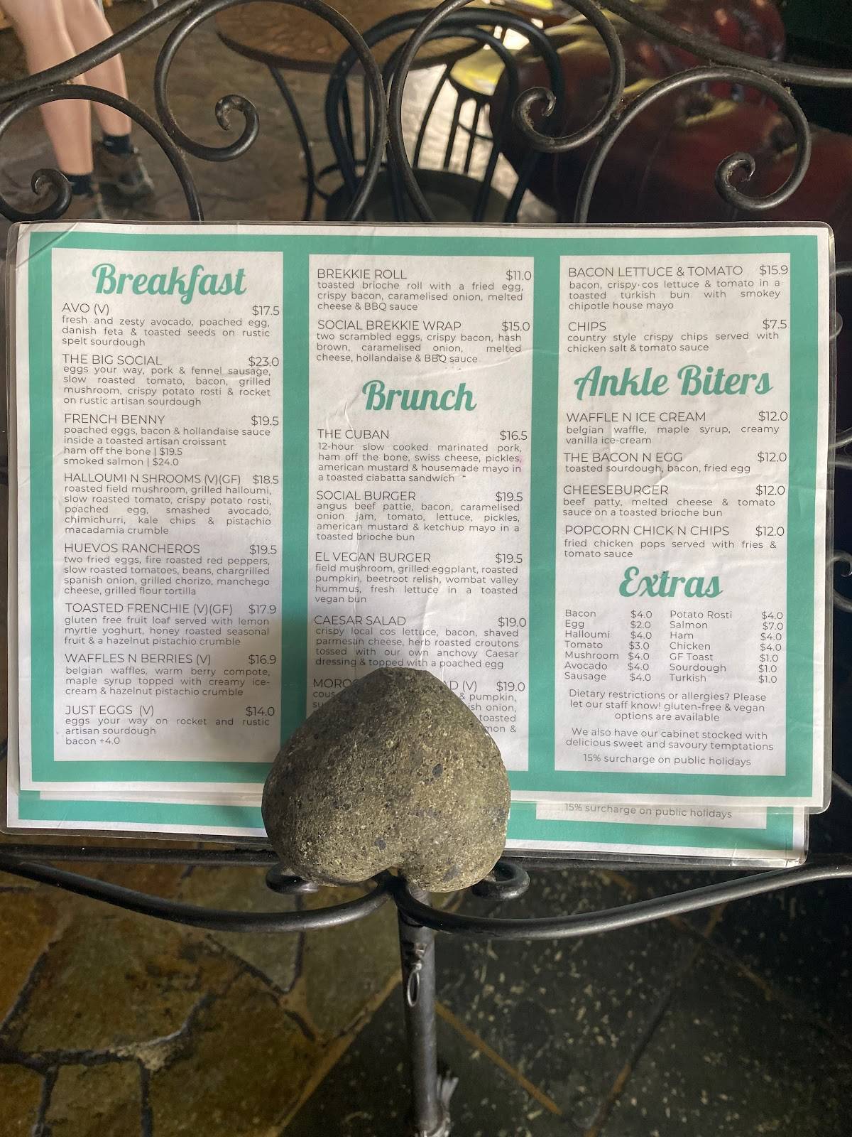 Menu at el Social Cafe Bar Kitchen, Canungra