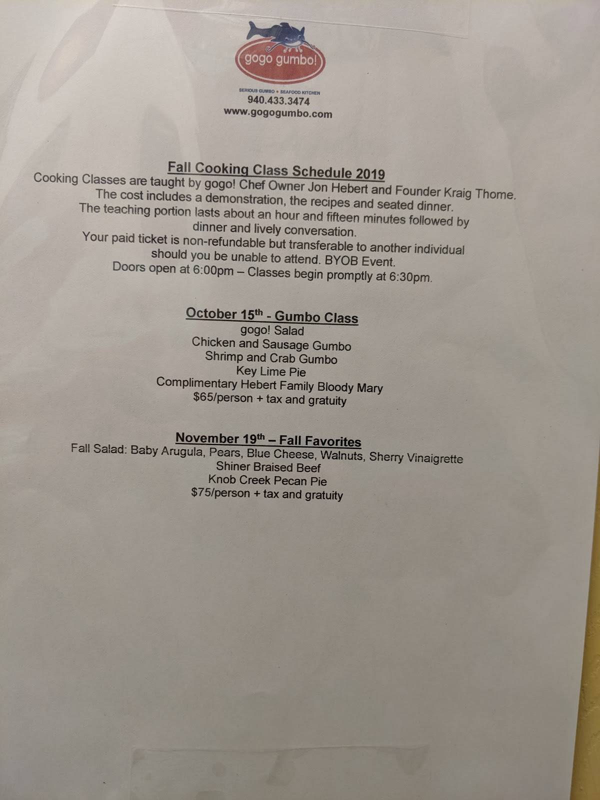 Menu at gogo gumbo! restaurant, Boyd
