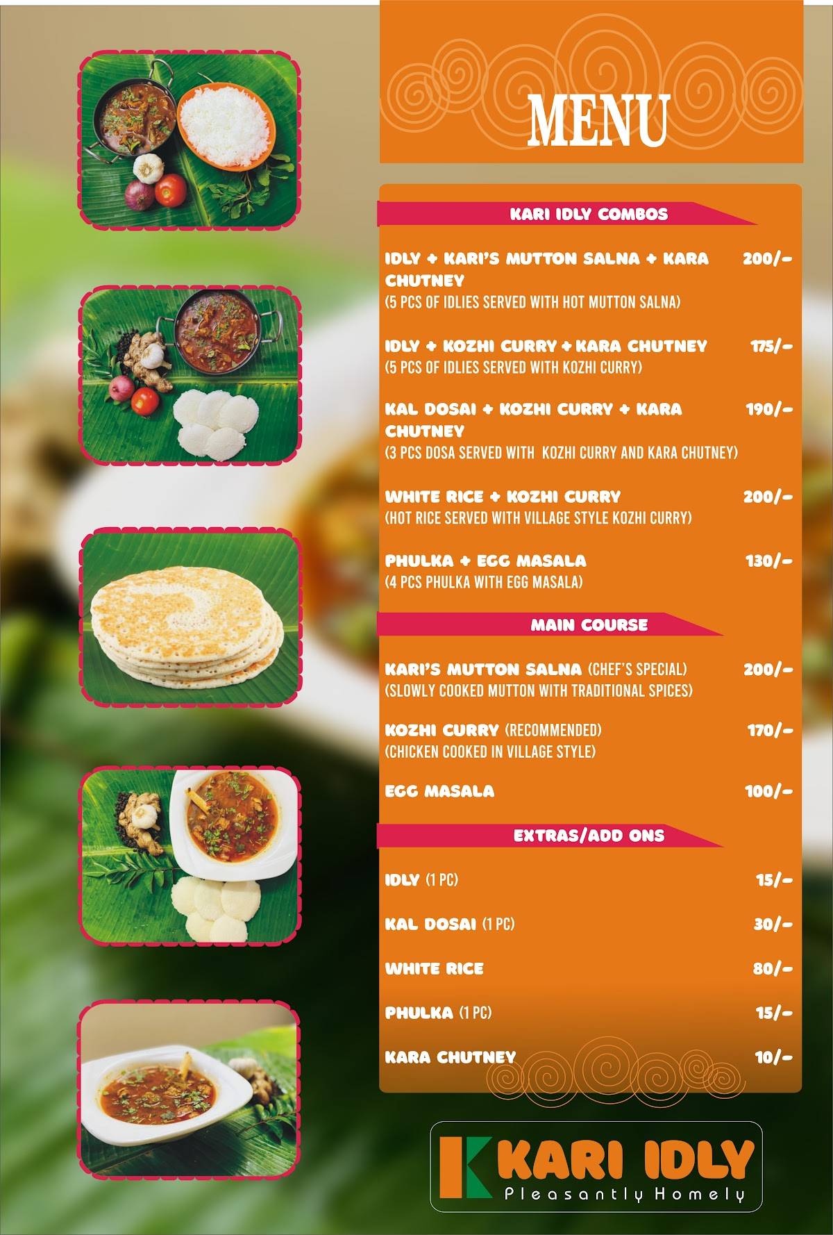 Menu at kari idly, Chennai