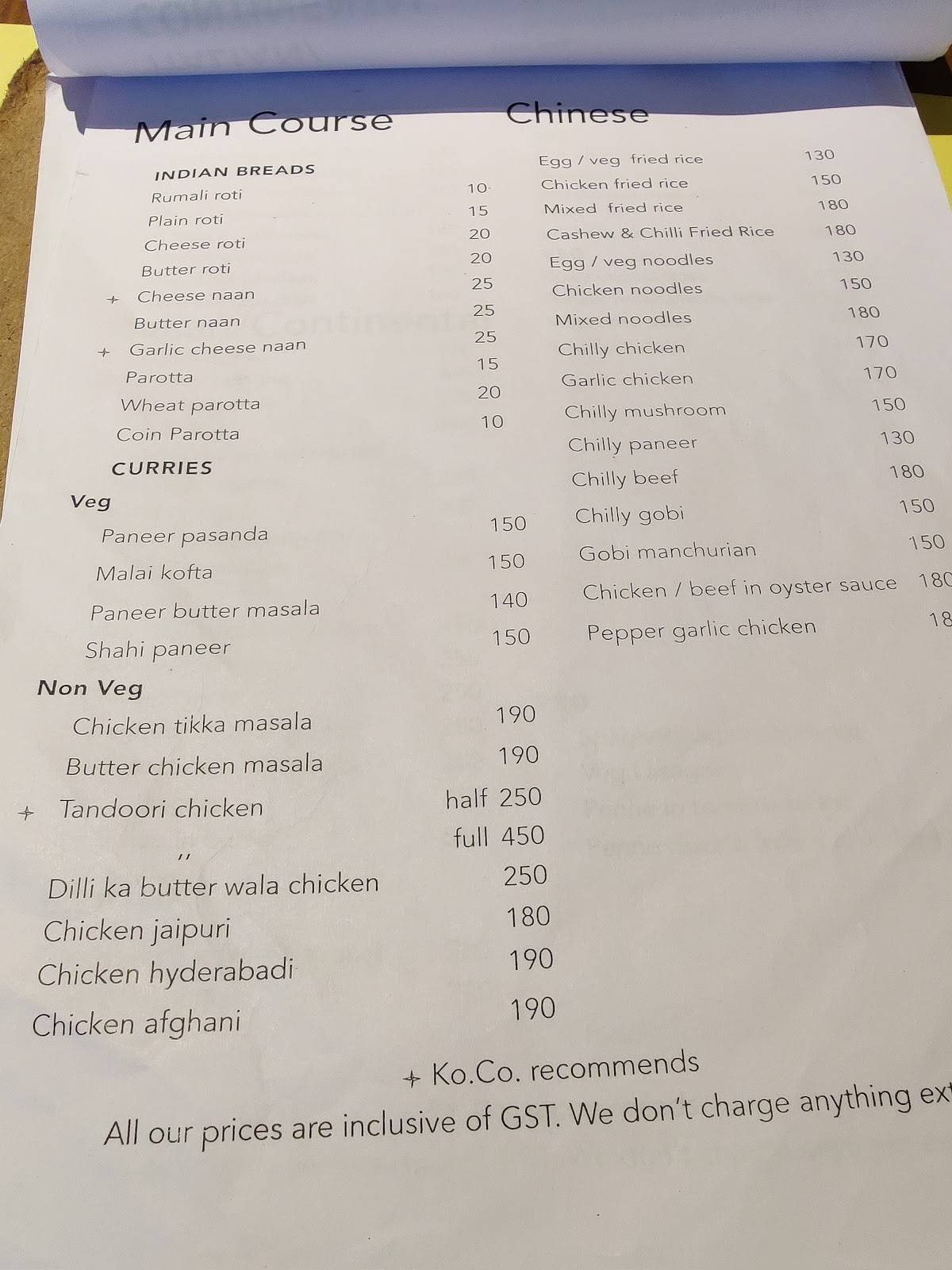 Menu at ko.co. kottayam company, Kottayam