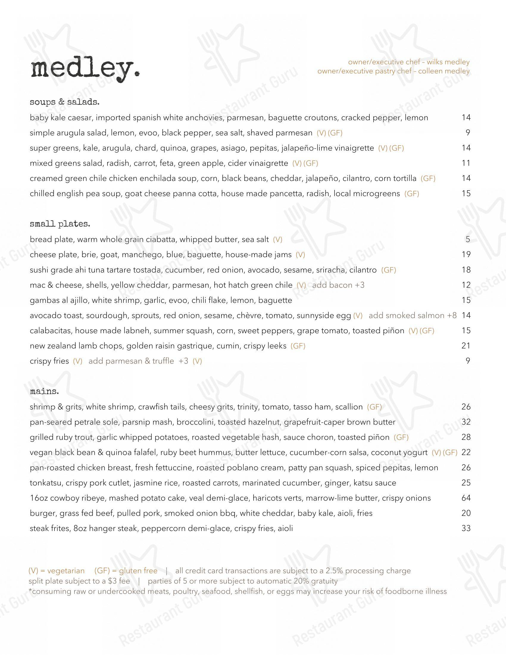 Menu at medley. pub & bar, Taos, 100 NM-150