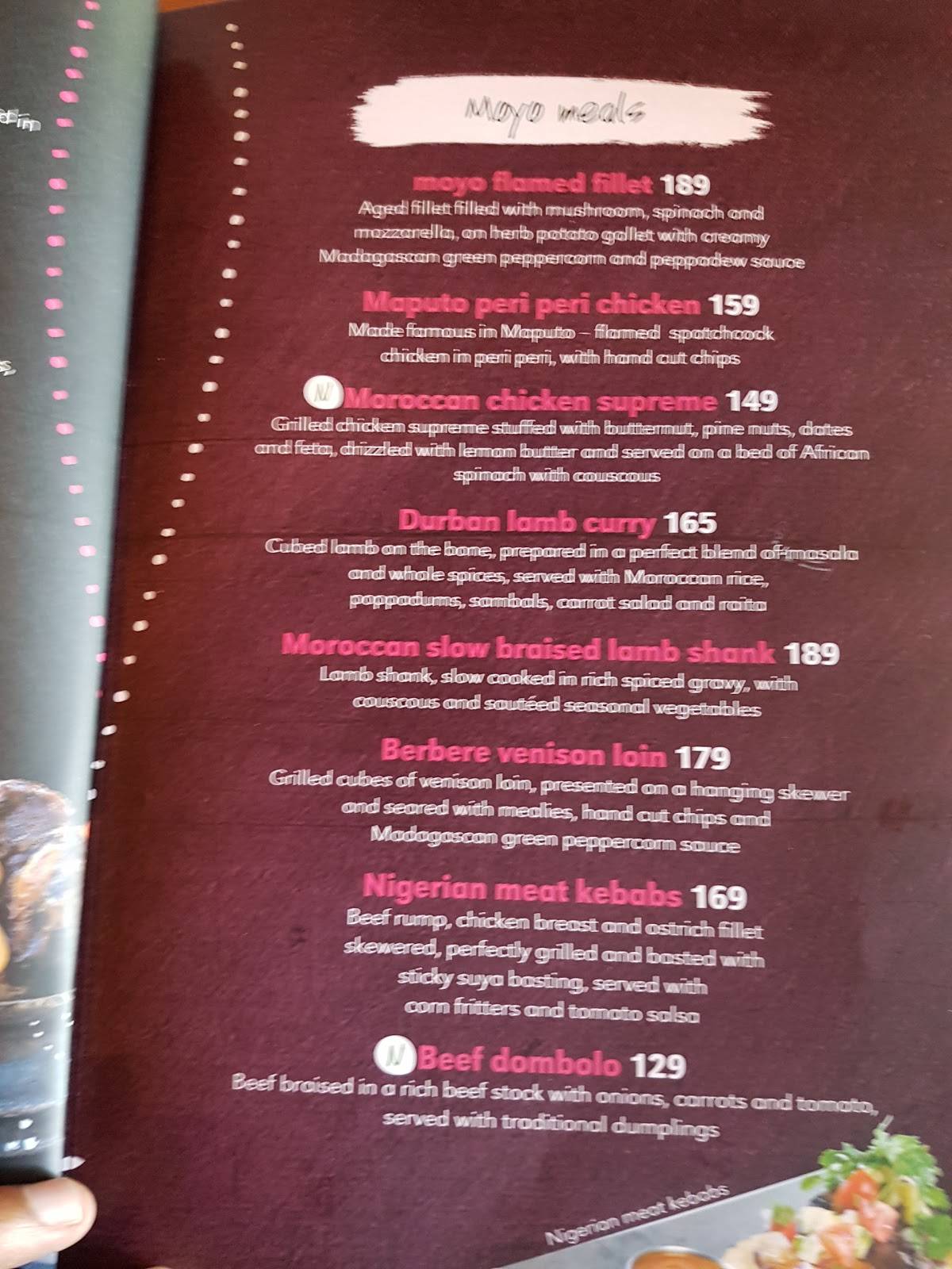 Menu at moyo Zoo Lake restaurant, Randburg