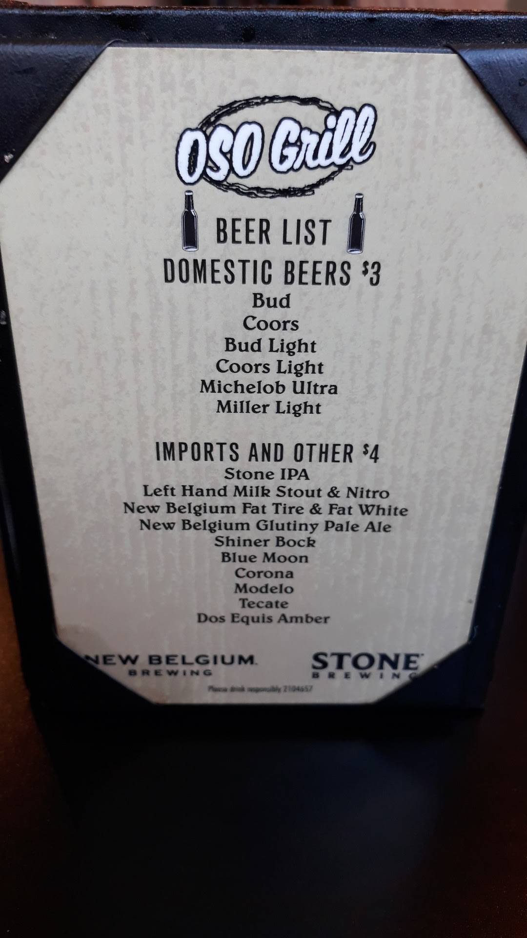 Menu at oso grill pub & bar, Capitan
