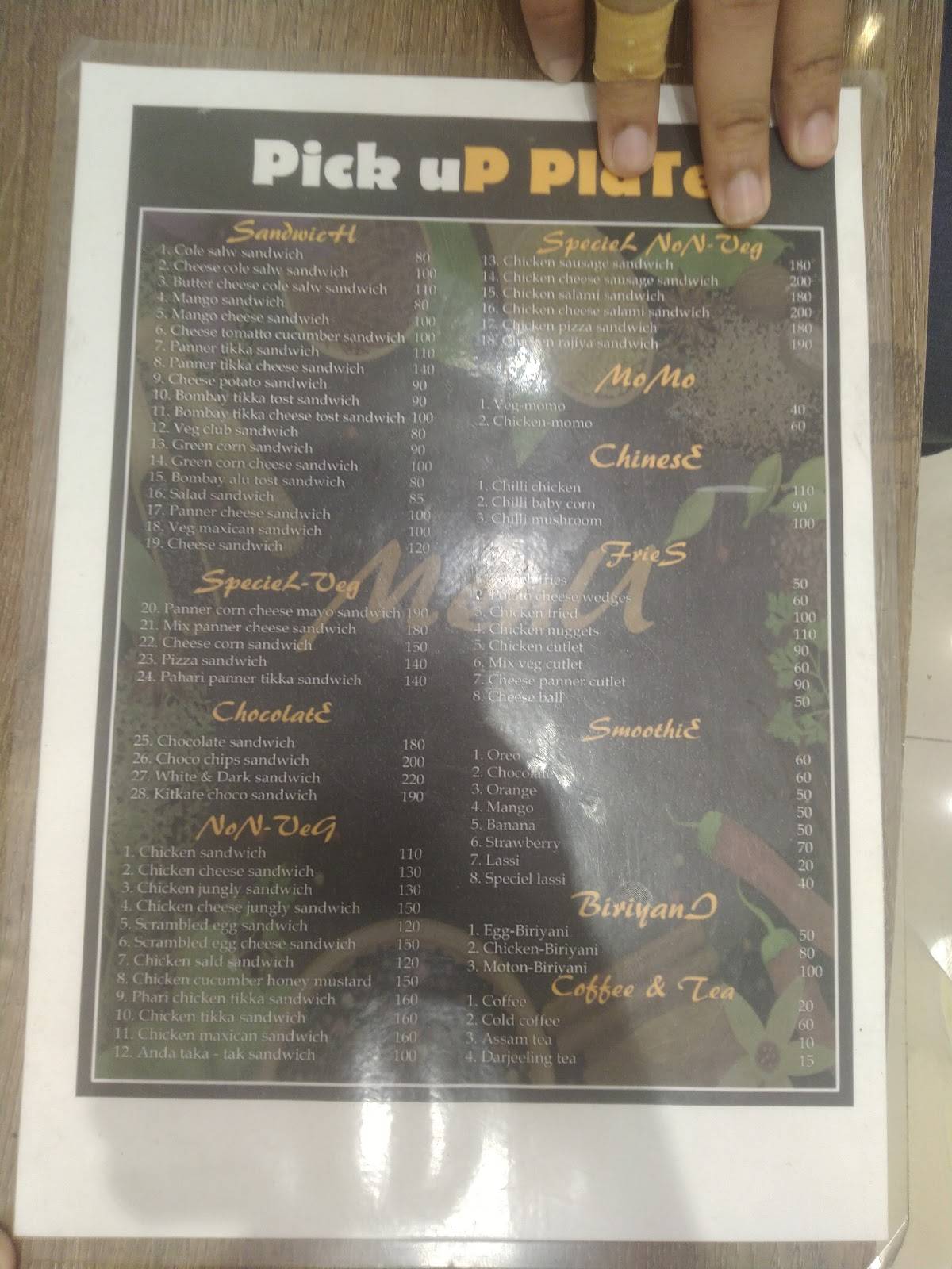 Menu at pick up plate, North Dumdum, 229