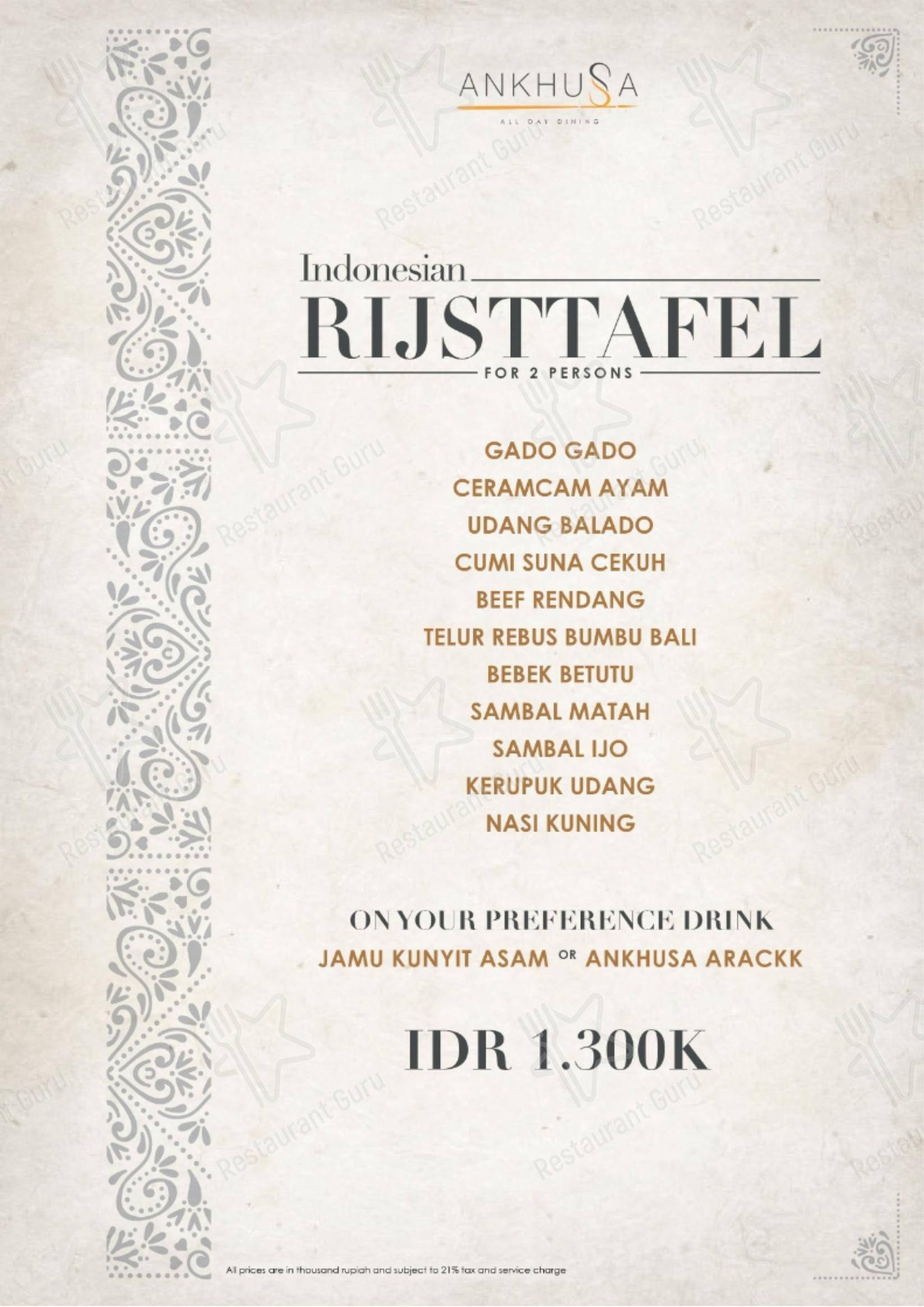 Menu at Ankhusa Restaurant Ubud by Wonderspace, Gianyar