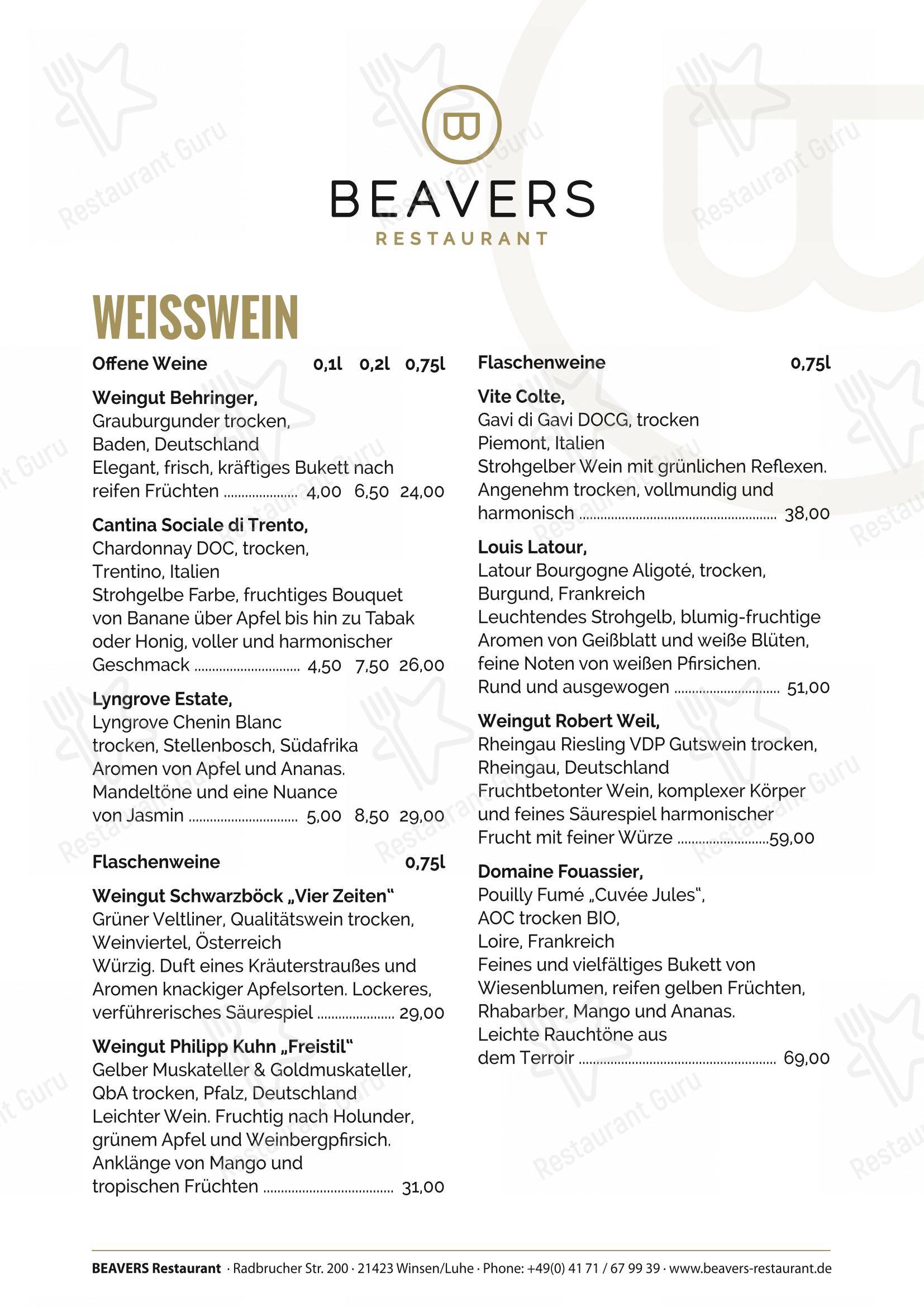 Speisekarte von Beavers Restaurant - Wir Bauen Um & Sind Ab März 2024 ...