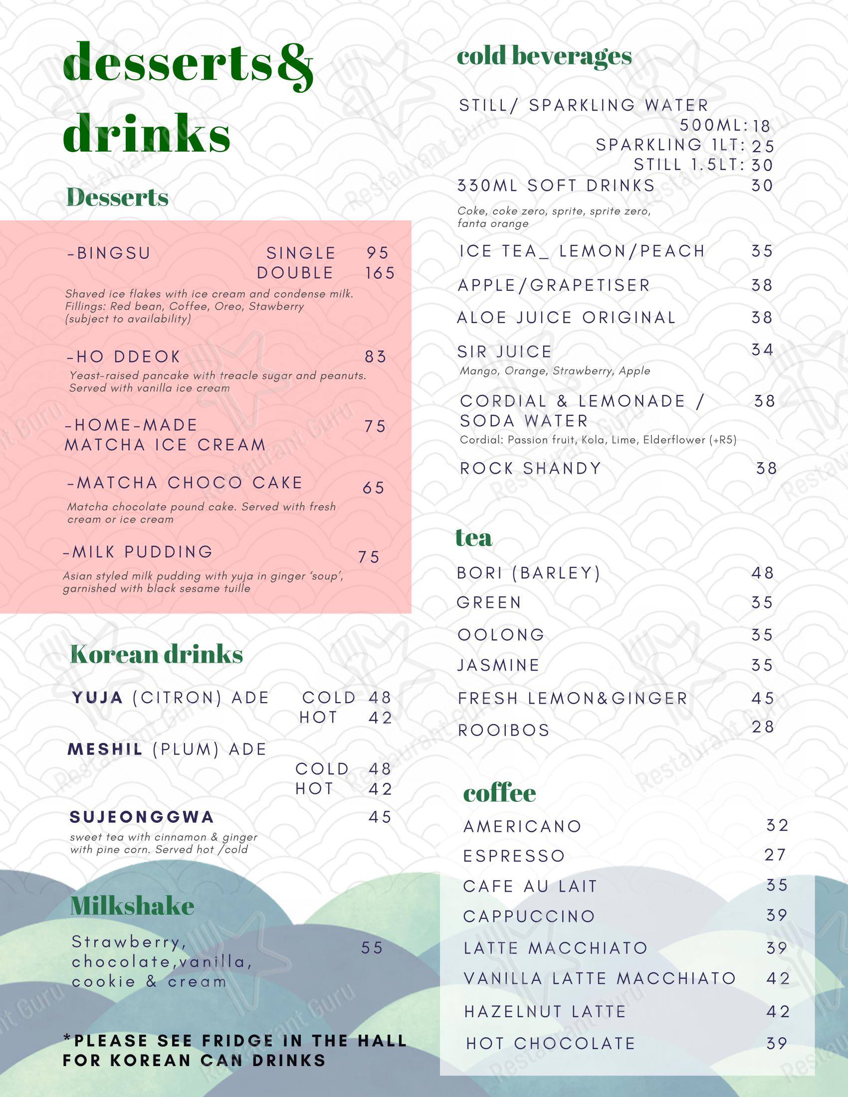 Menu at Banchan Korean Restaurant, Sandton