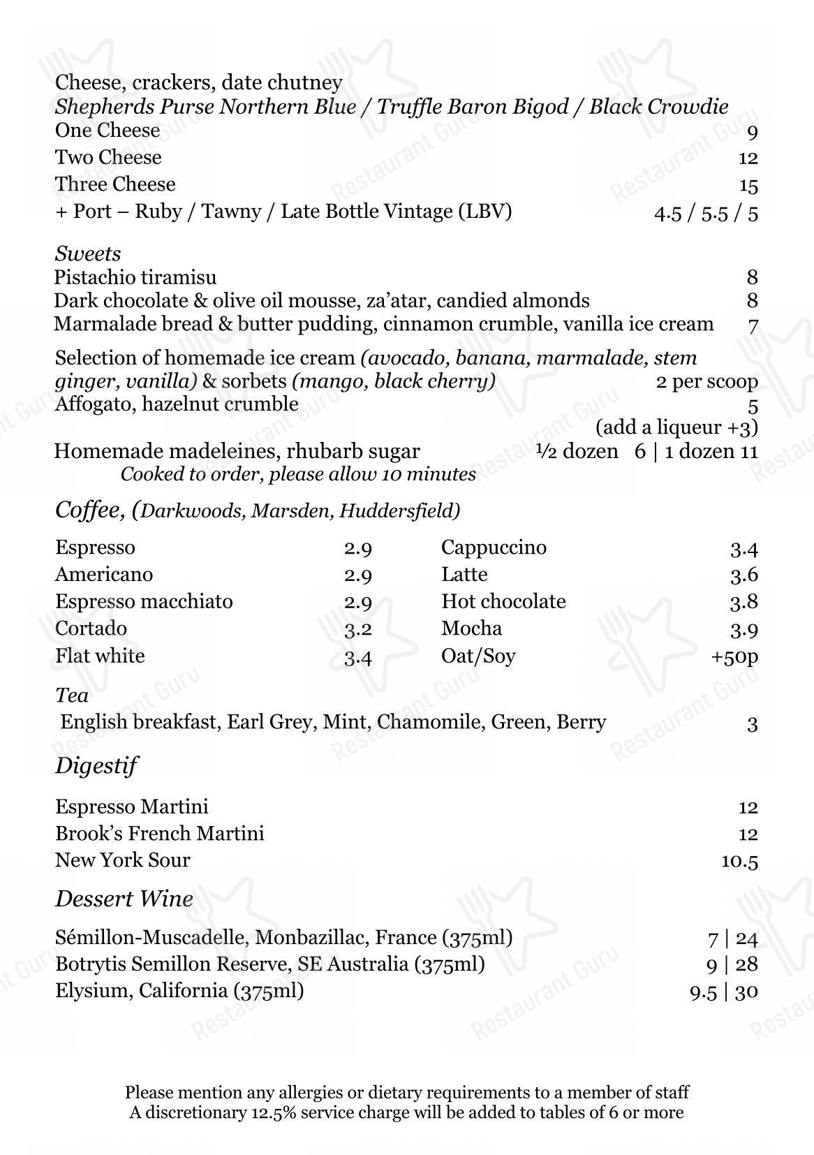 Menu at Brook's Restaurant, Brighouse