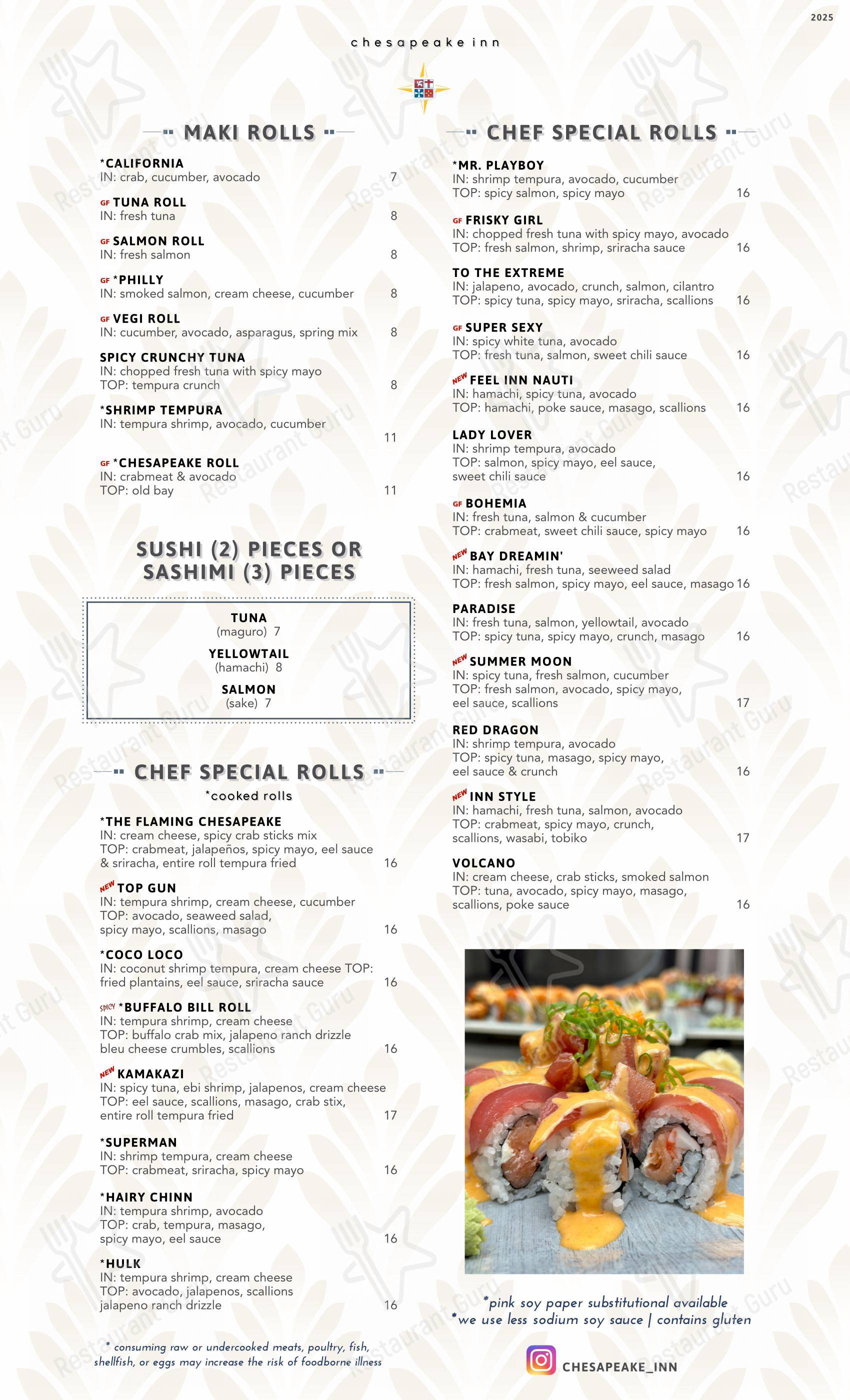 Menu at Chesapeake Inn Restaurant & Marina, Chesapeake City