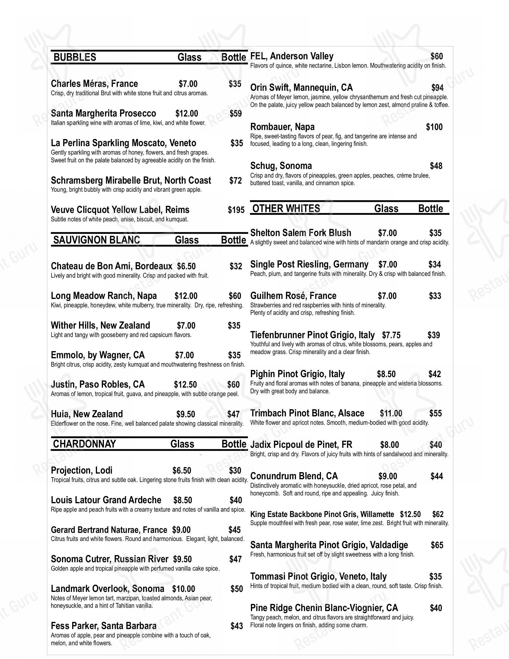 Menu at Cola's Restaurant, Columbia
