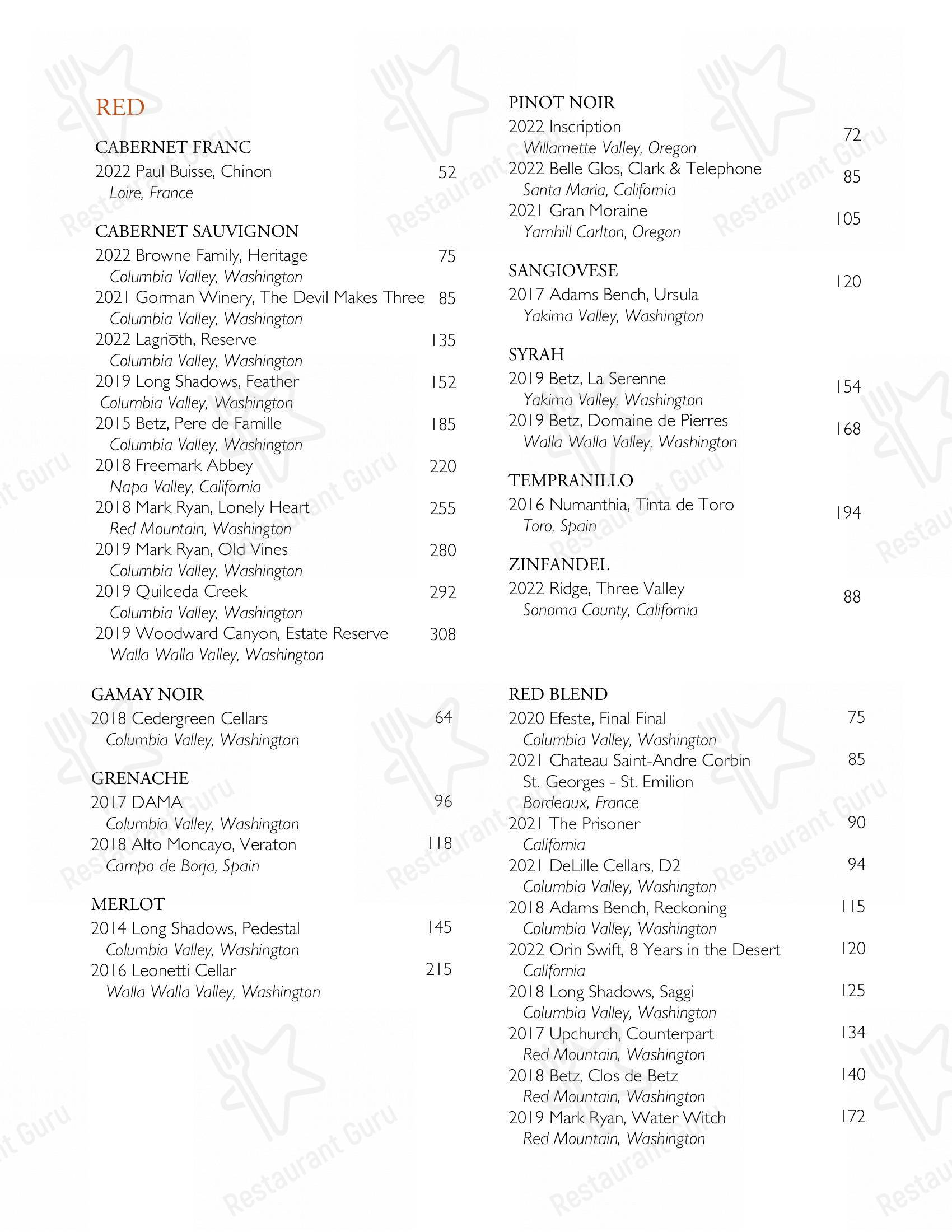 Menu at Copperleaf Restaurant & Bar, SeaTac