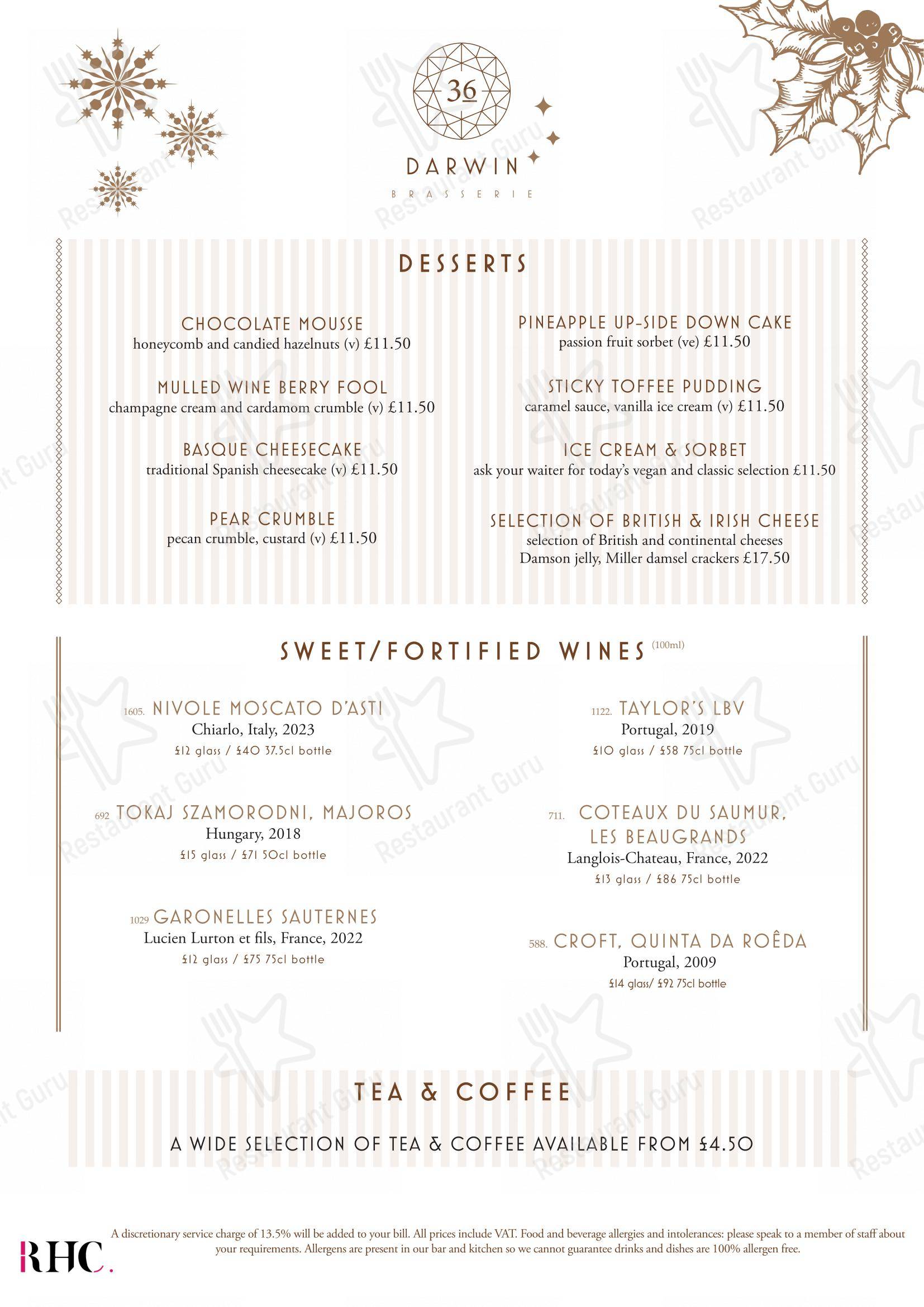 Menu at Darwin Brasserie pub & bar, London, Level 36