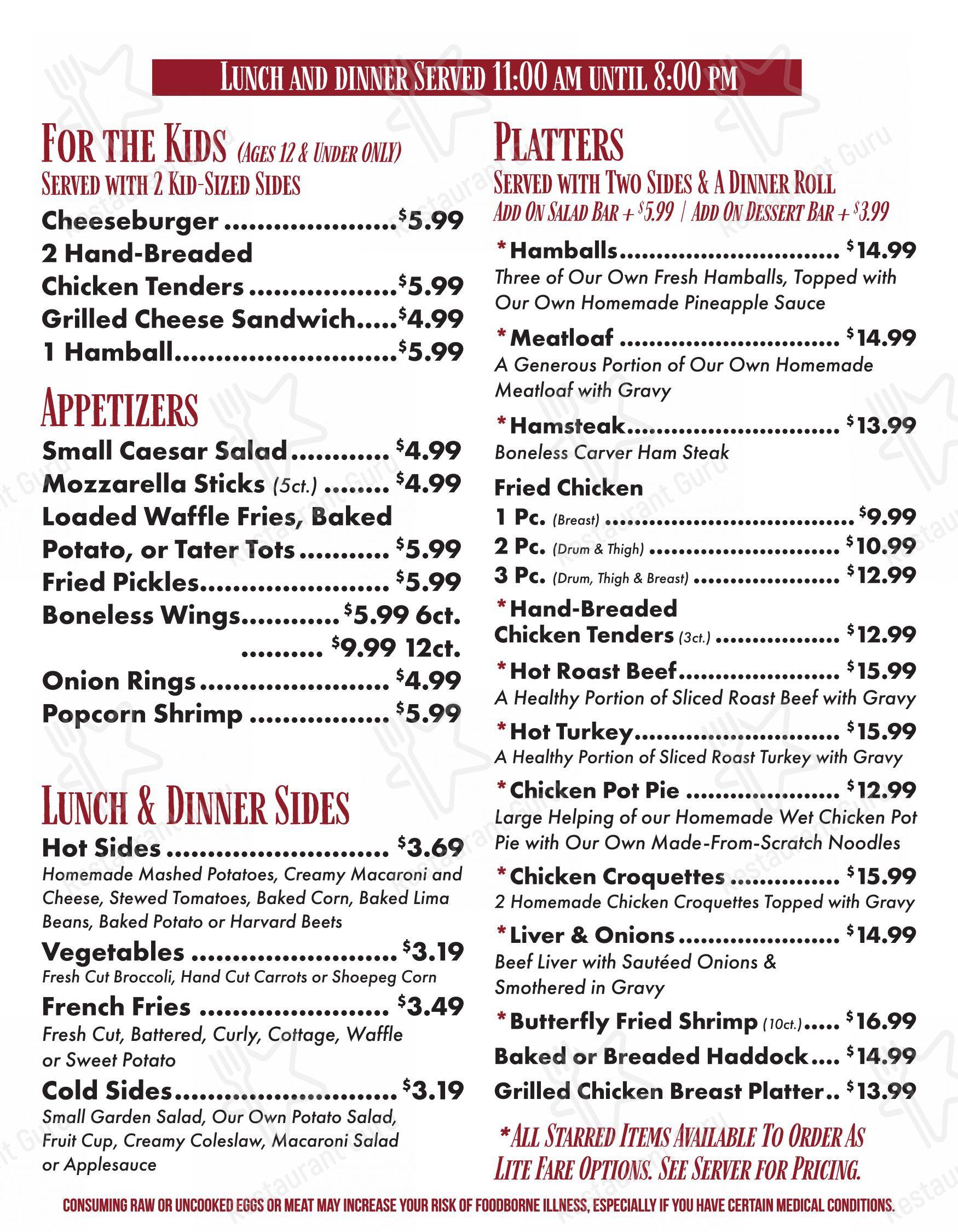 Menu at Dutch-Way Family Restaurant, Myerstown