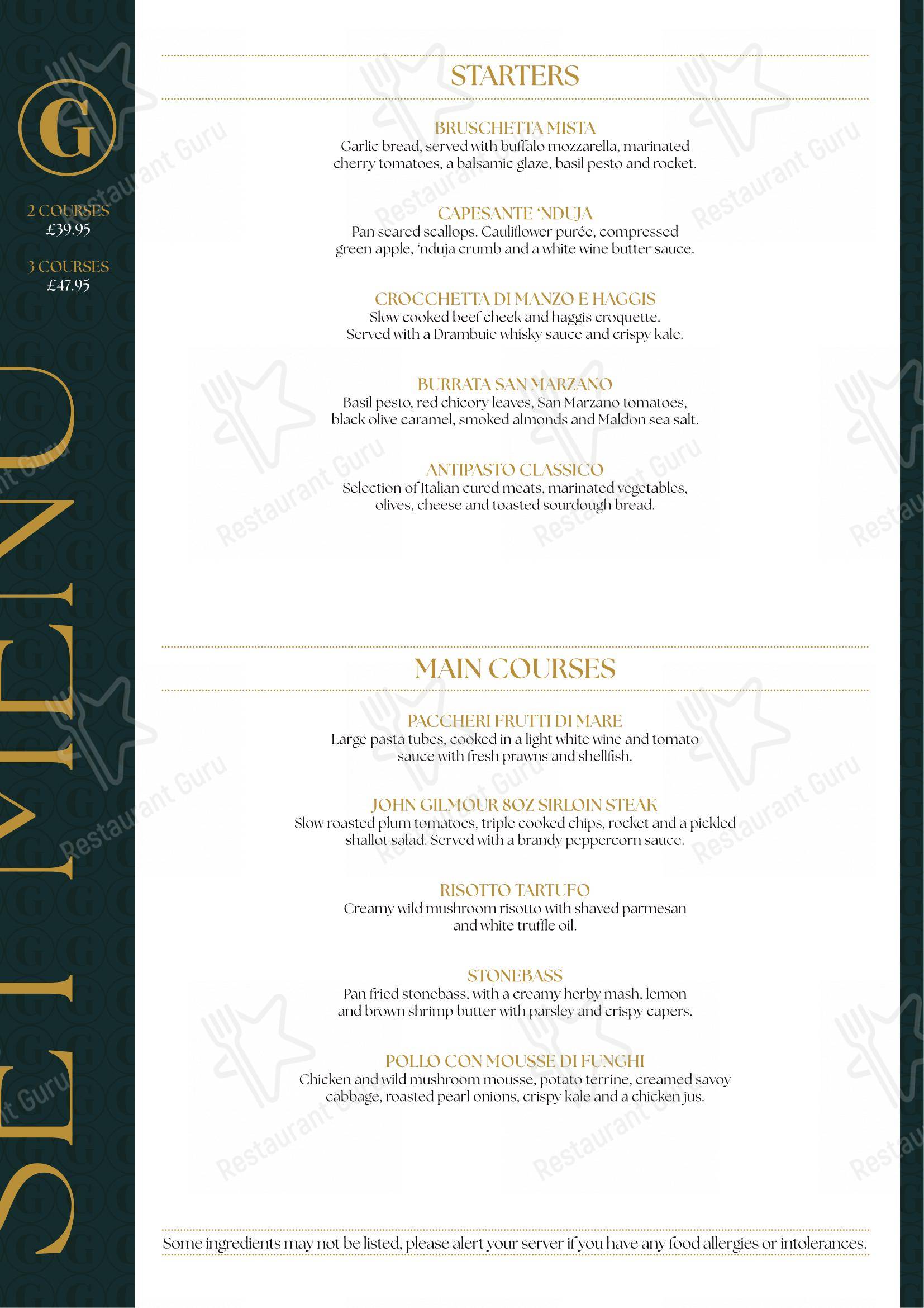 Menu at Gigi's Italian Restaurant, Bonnyrigg