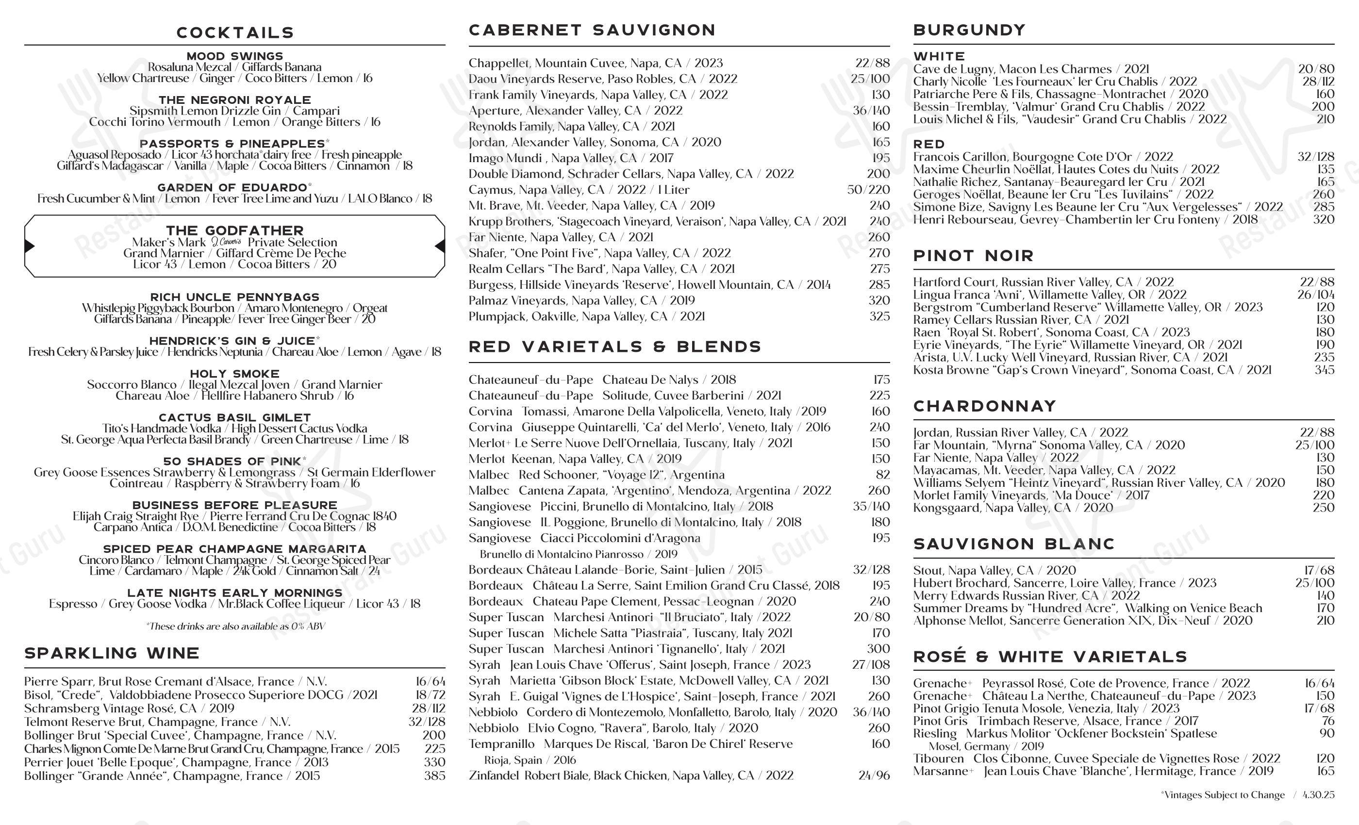 Menu at J Carver’s Oyster Bar & Chophouse, Austin