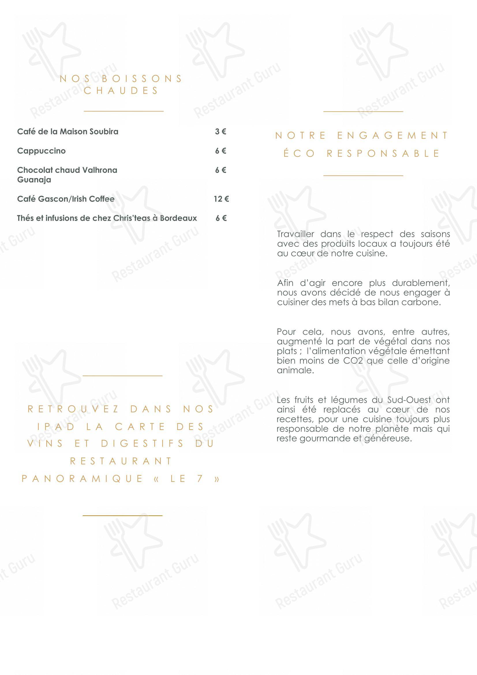 Menu at Le 7 Restaurant, Bordeaux, 134 Quai de Bacalan
