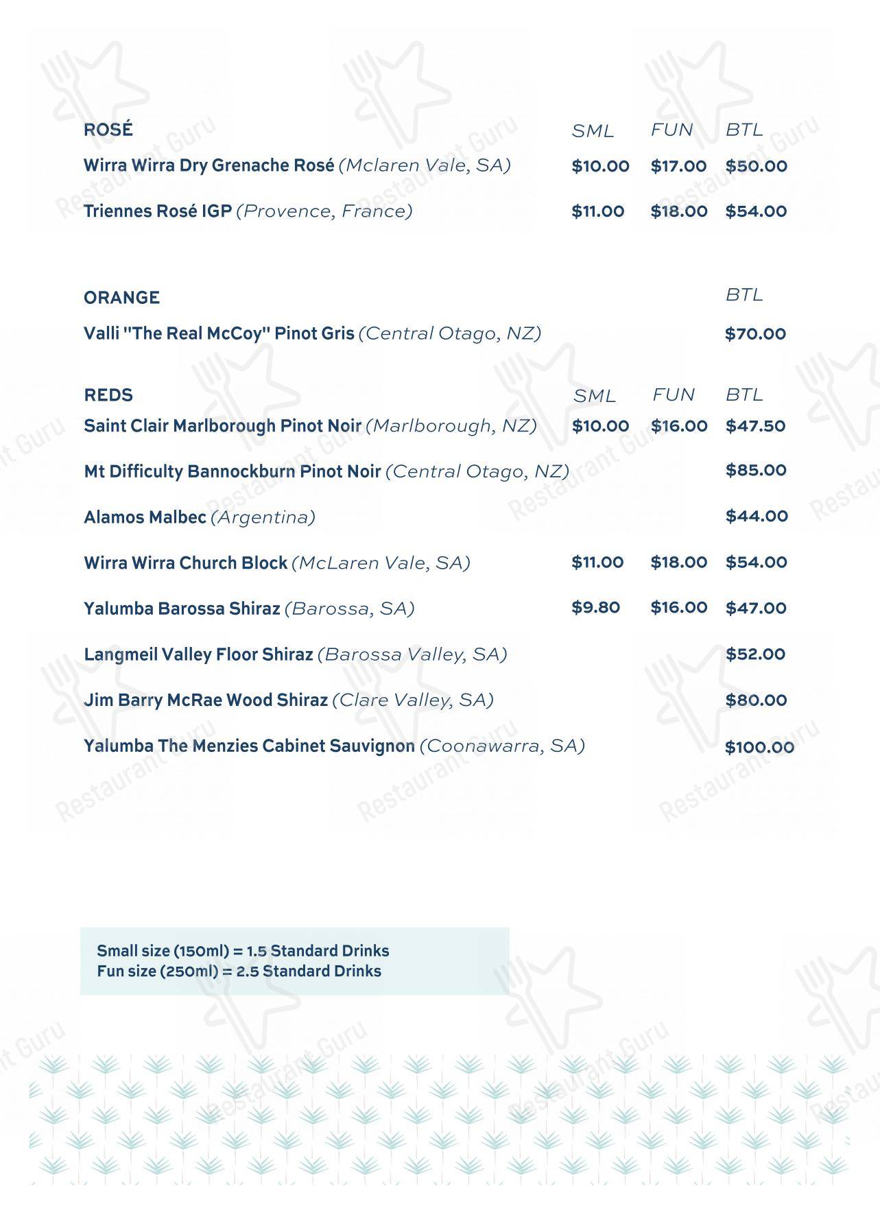Menu at Longboard pub & bar, Townsville City