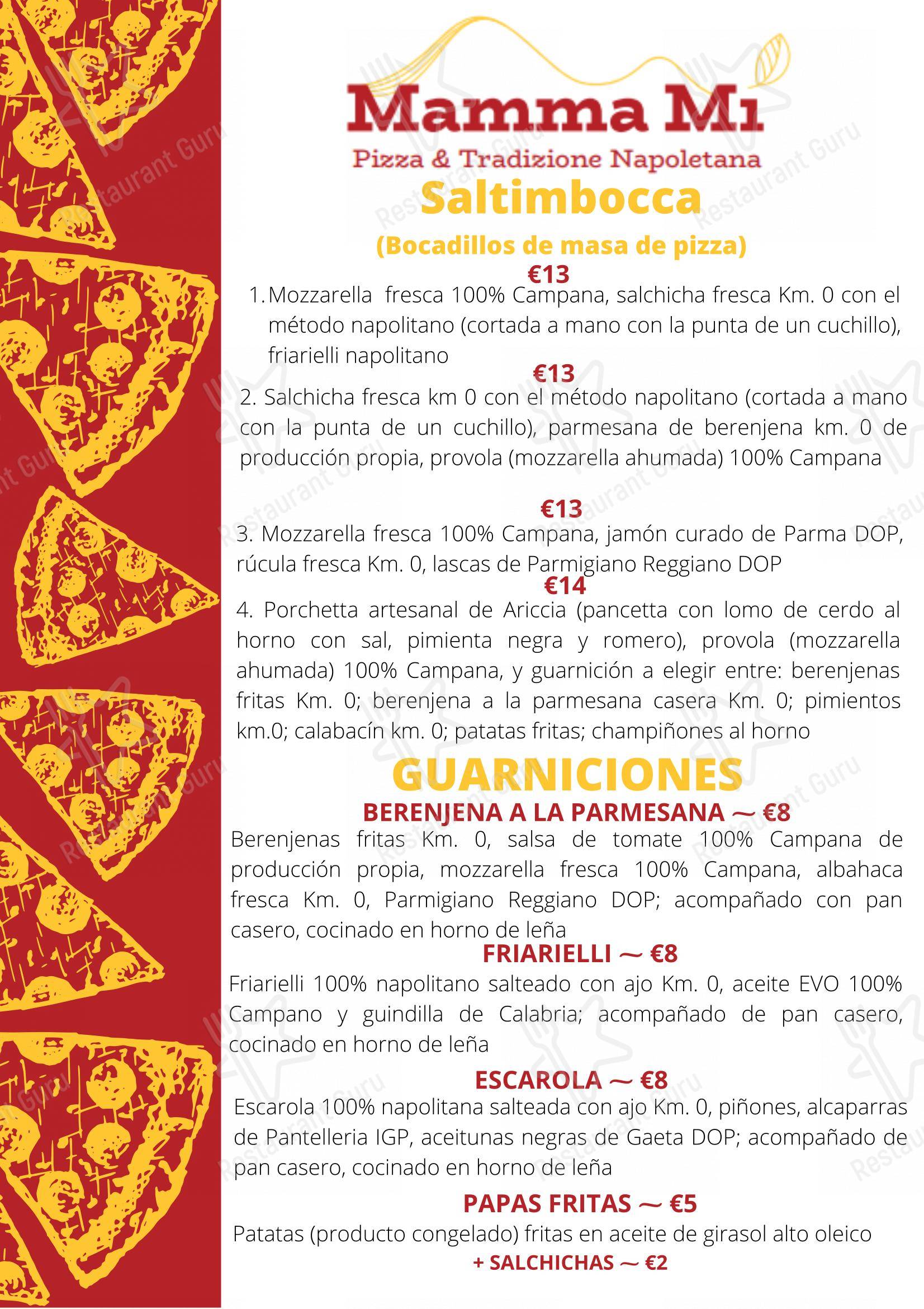 Carta del restaurante Mamma Mì Pizza & Tradizione Napoletana, Playa Honda