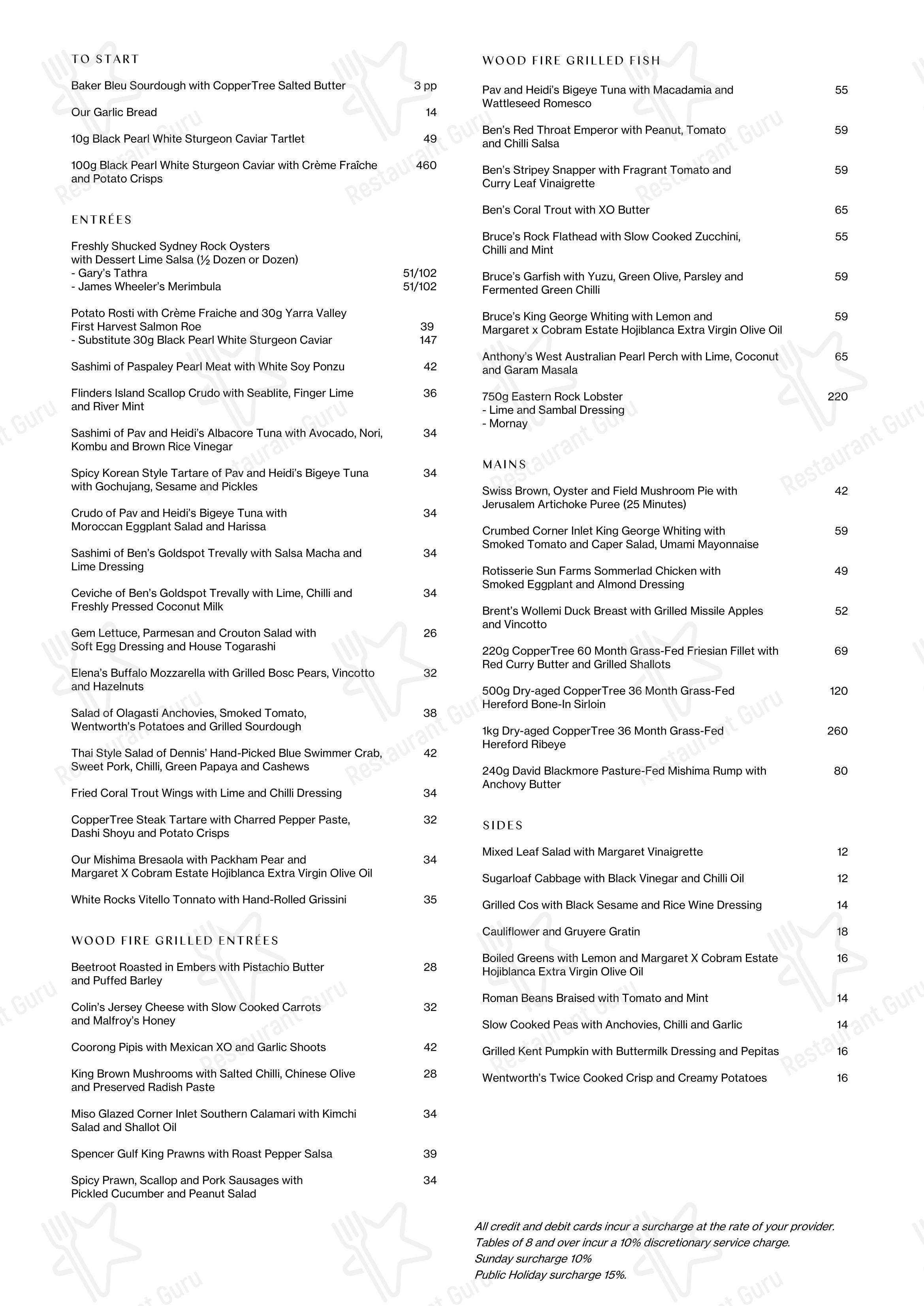 Menu at Margaret restaurant, Double Bay