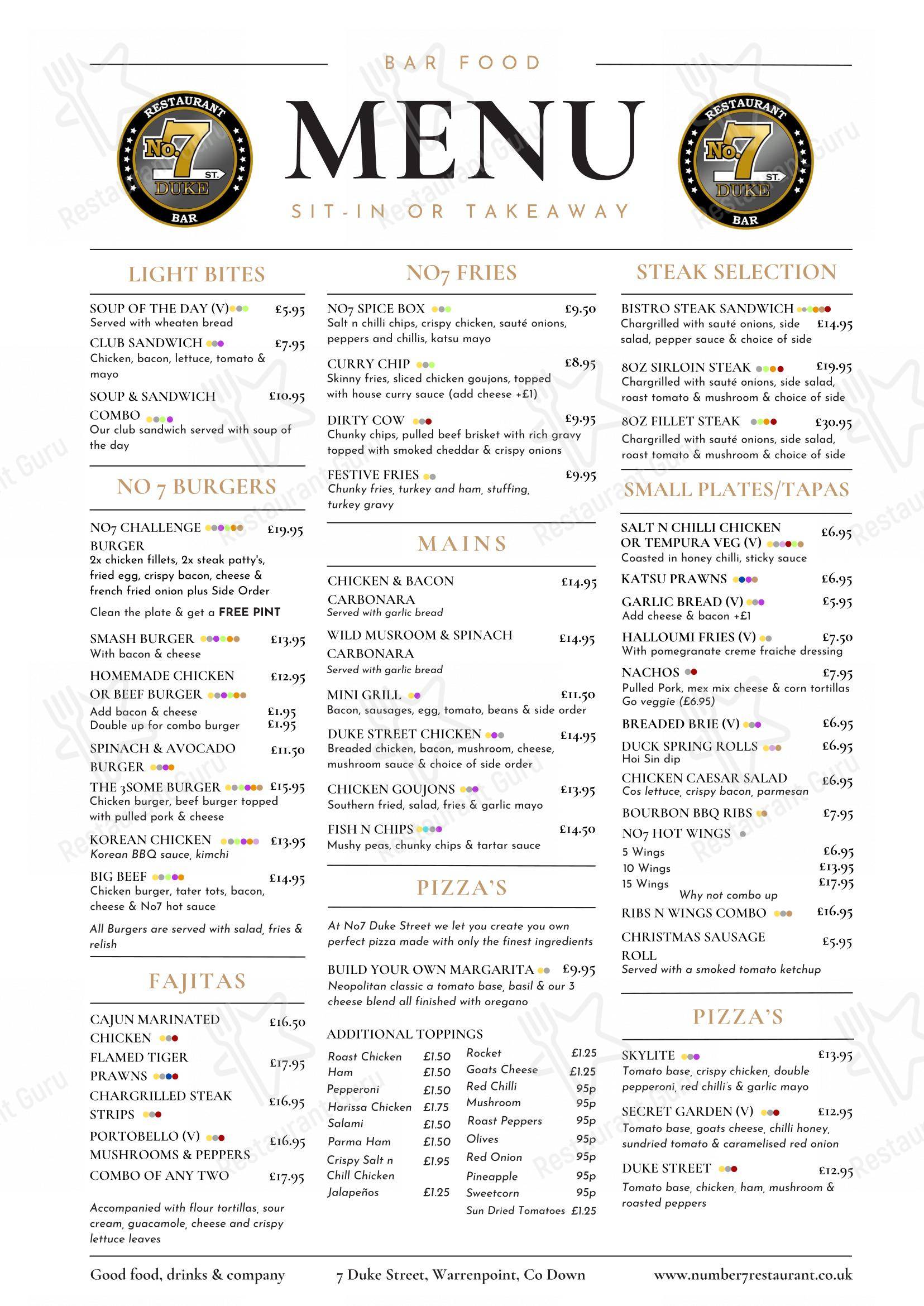 Menu at No7 Duke Street (The Duke) pub & bar, Warrenpoint