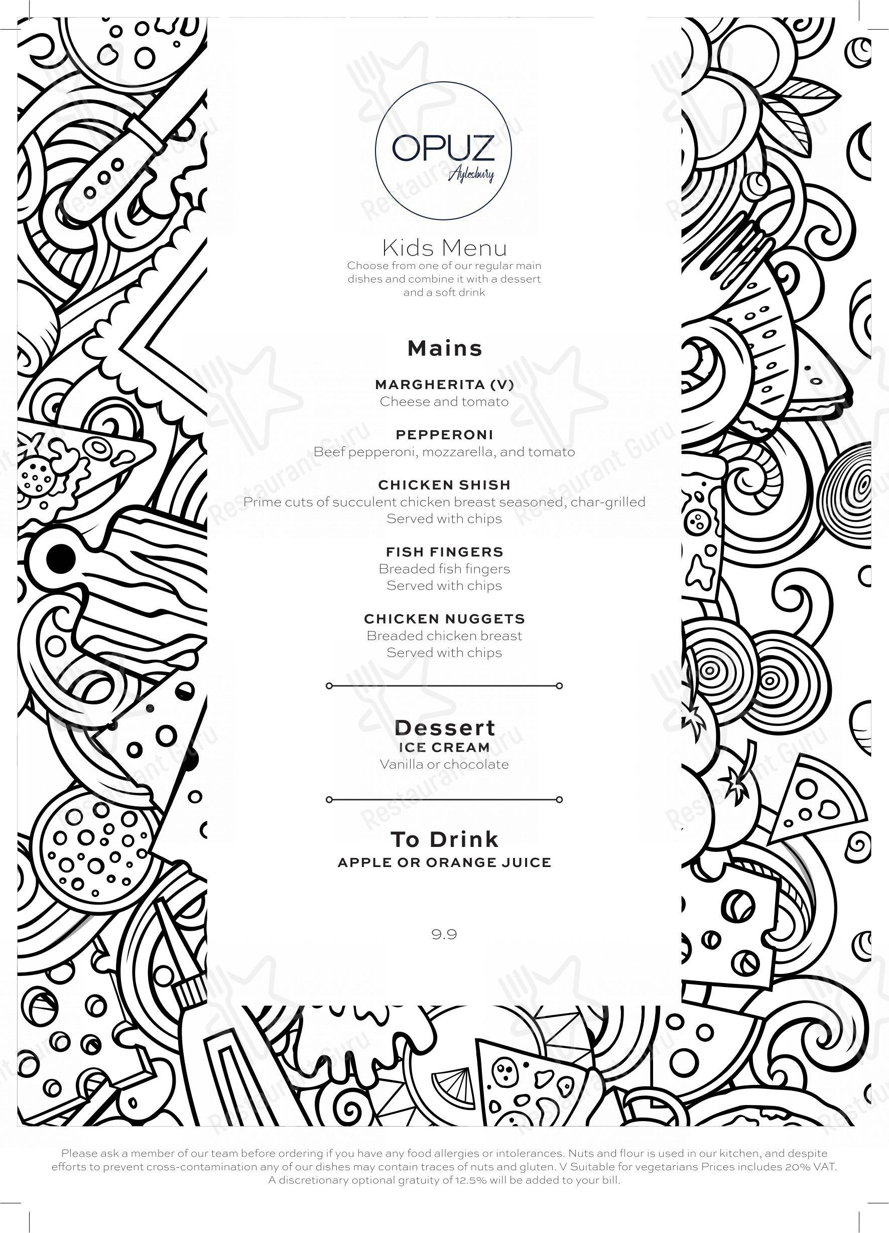 Menu at Opuz Aylesbury pub & bar, Aylesbury