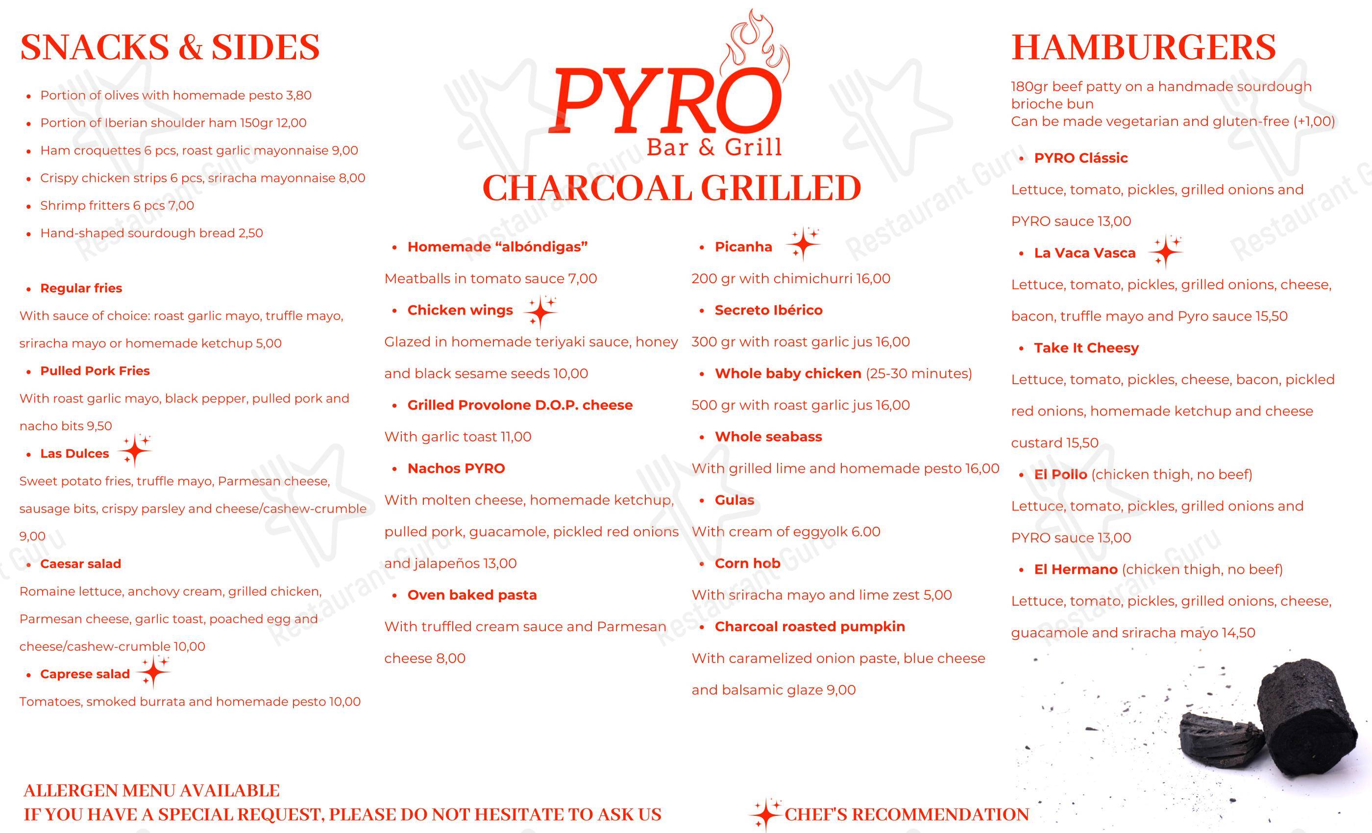 Menu at PYRO Bar & Grill, Bilbao