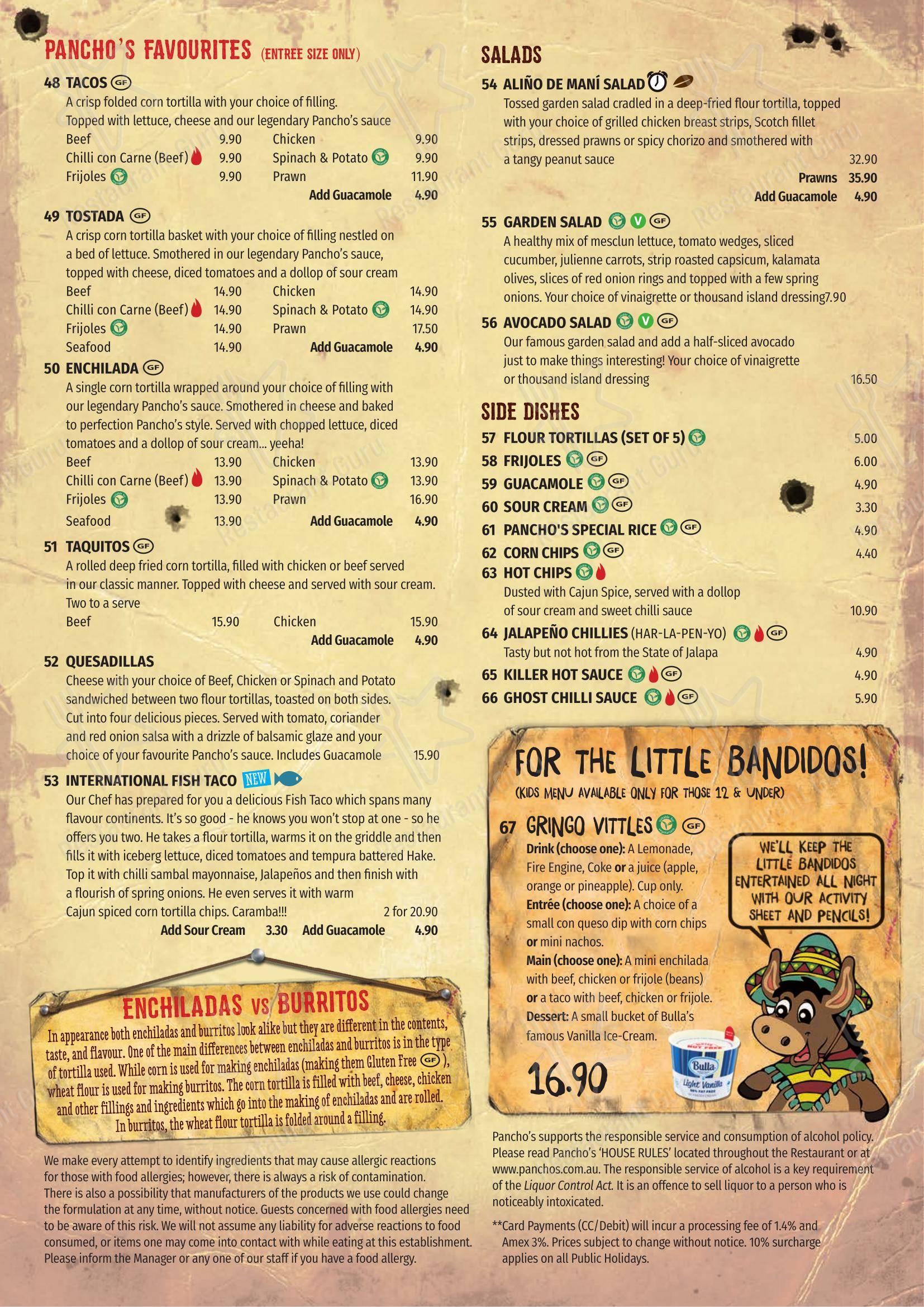 Menu at Pancho's Mexican Villa Restaurant, East Victoria Park, 885 ...